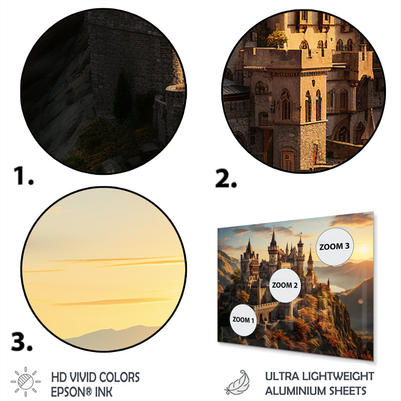 Design Art Castles Golden Glow Warm - Architecture Metal Wall Decor Set ...