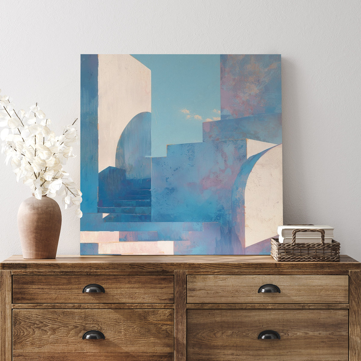 IDEA4WALL Upstairs Collages Blue Abstract Building Artwork Pictures ...