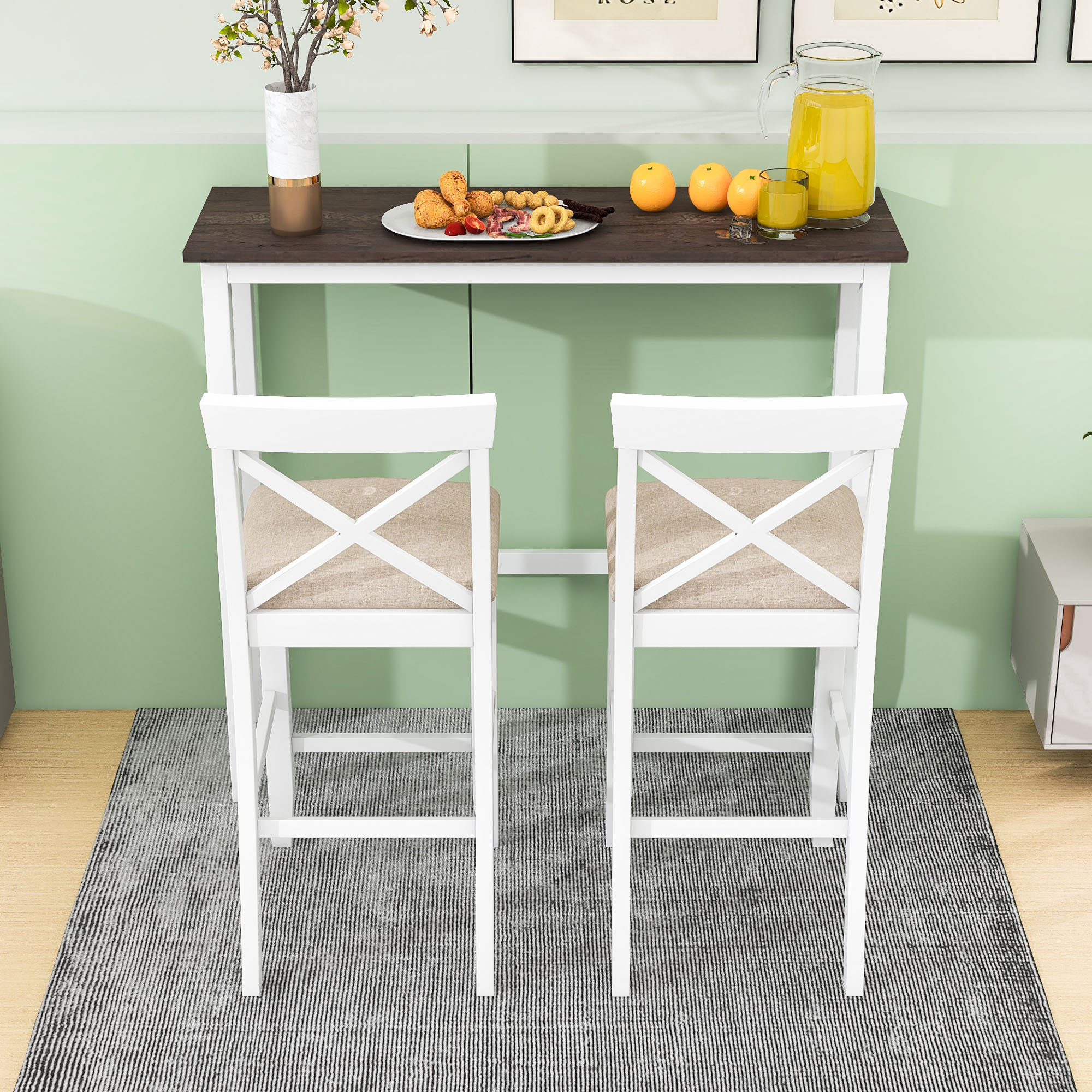 Gracie Oaks Farmhouse Breakfast Nook Bar Height Dining Set with Table ...