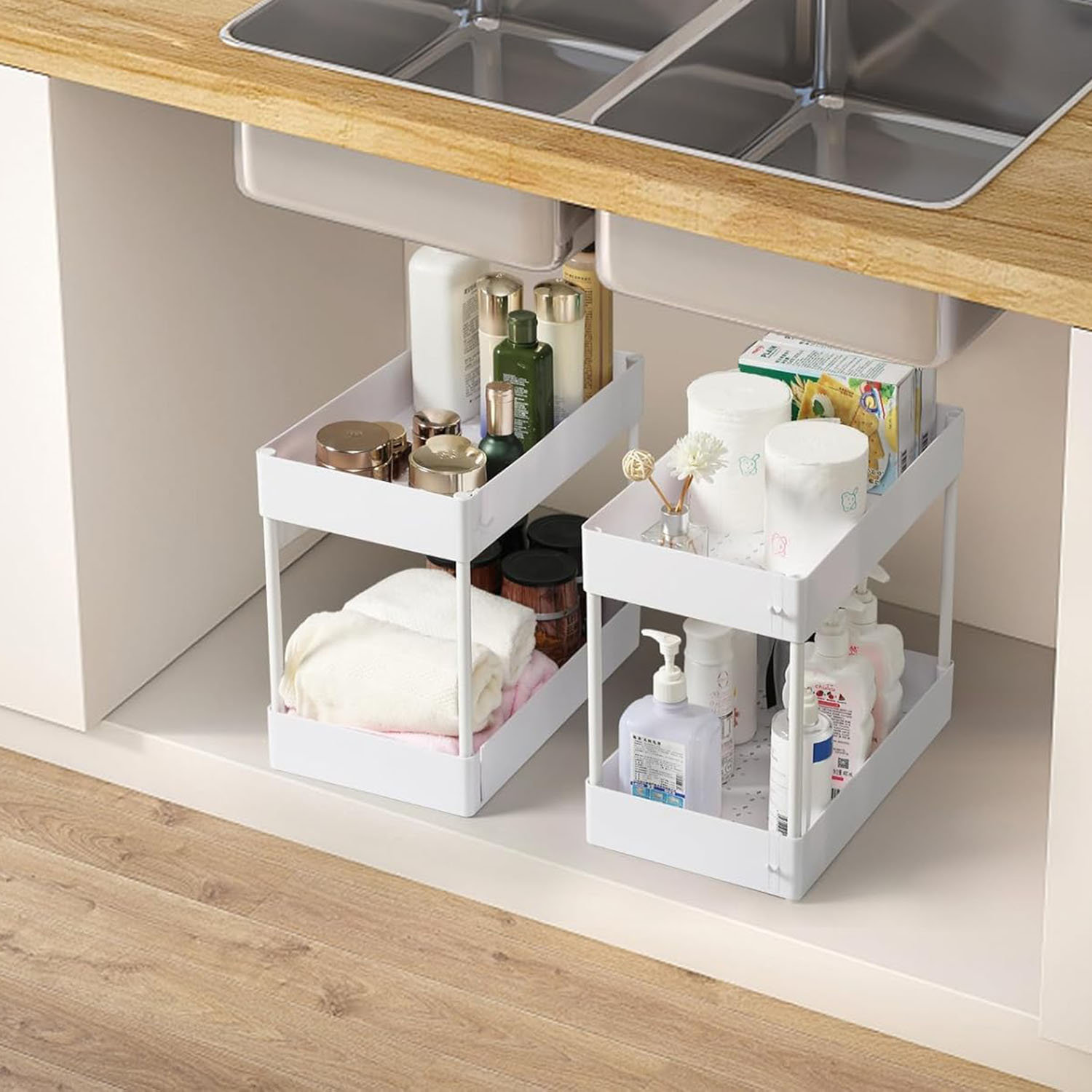 Rebrilliant Wine Rack And Glass Holders, Rolling Wine Cart For Kitchen ...