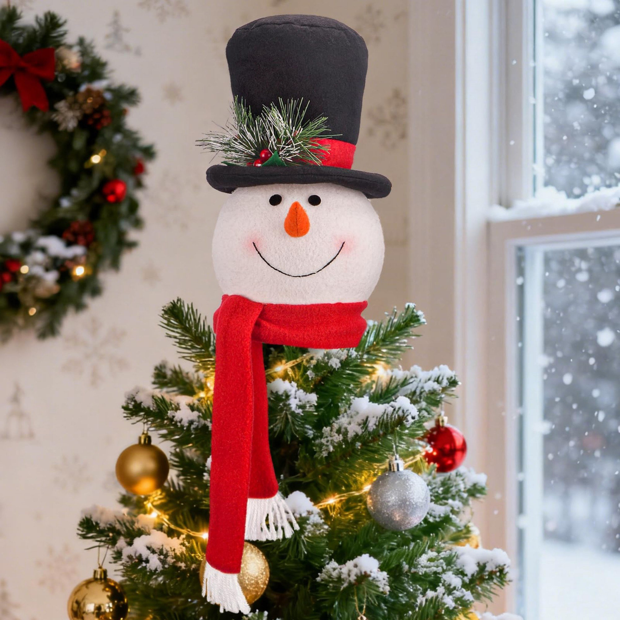 The Holiday Aisle® Festive Snowman Christmas Tree Topper With Soft ...