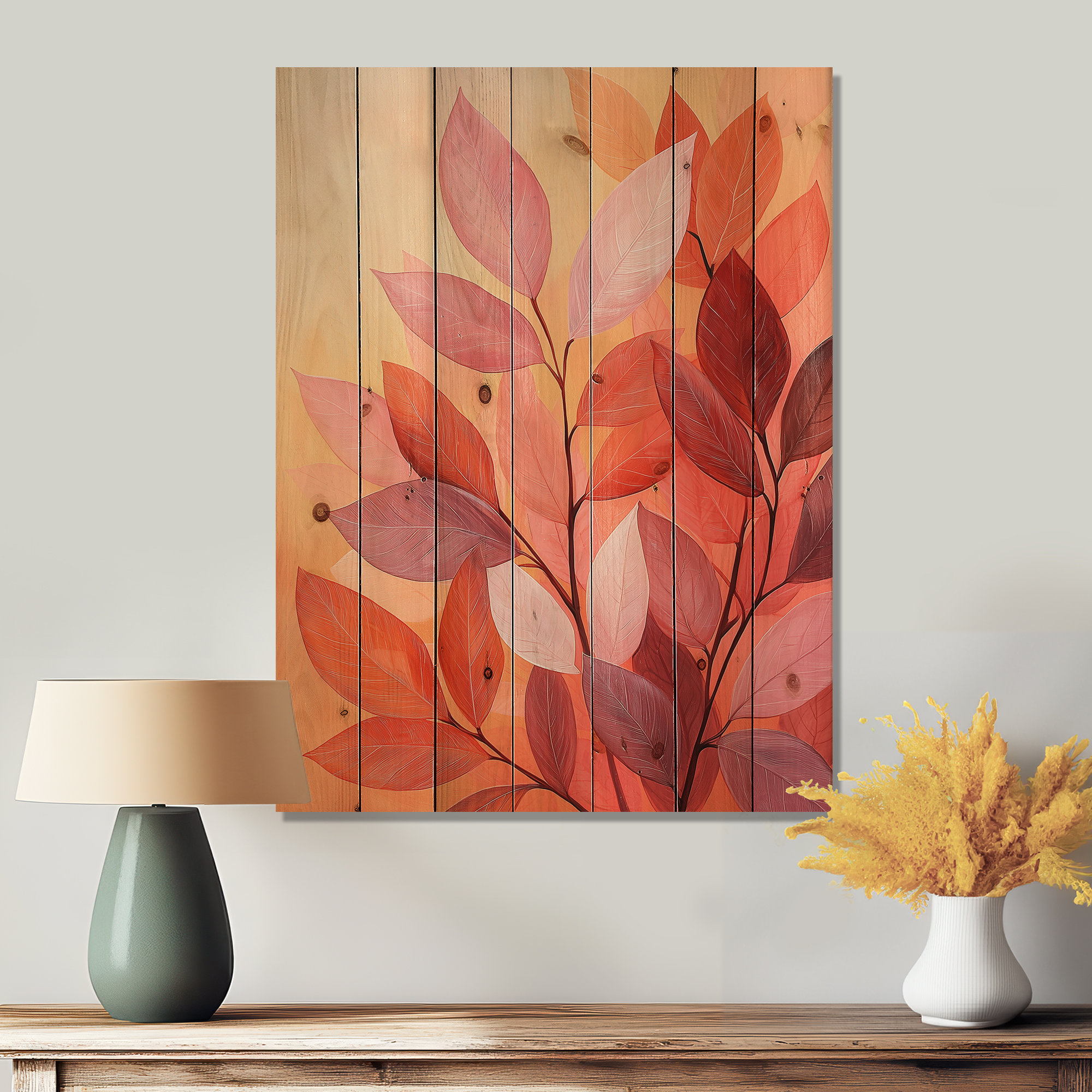 Ophelia & Co. Coral Leaves Dance Of The Forest I - Leaves Wood Wall Art ...