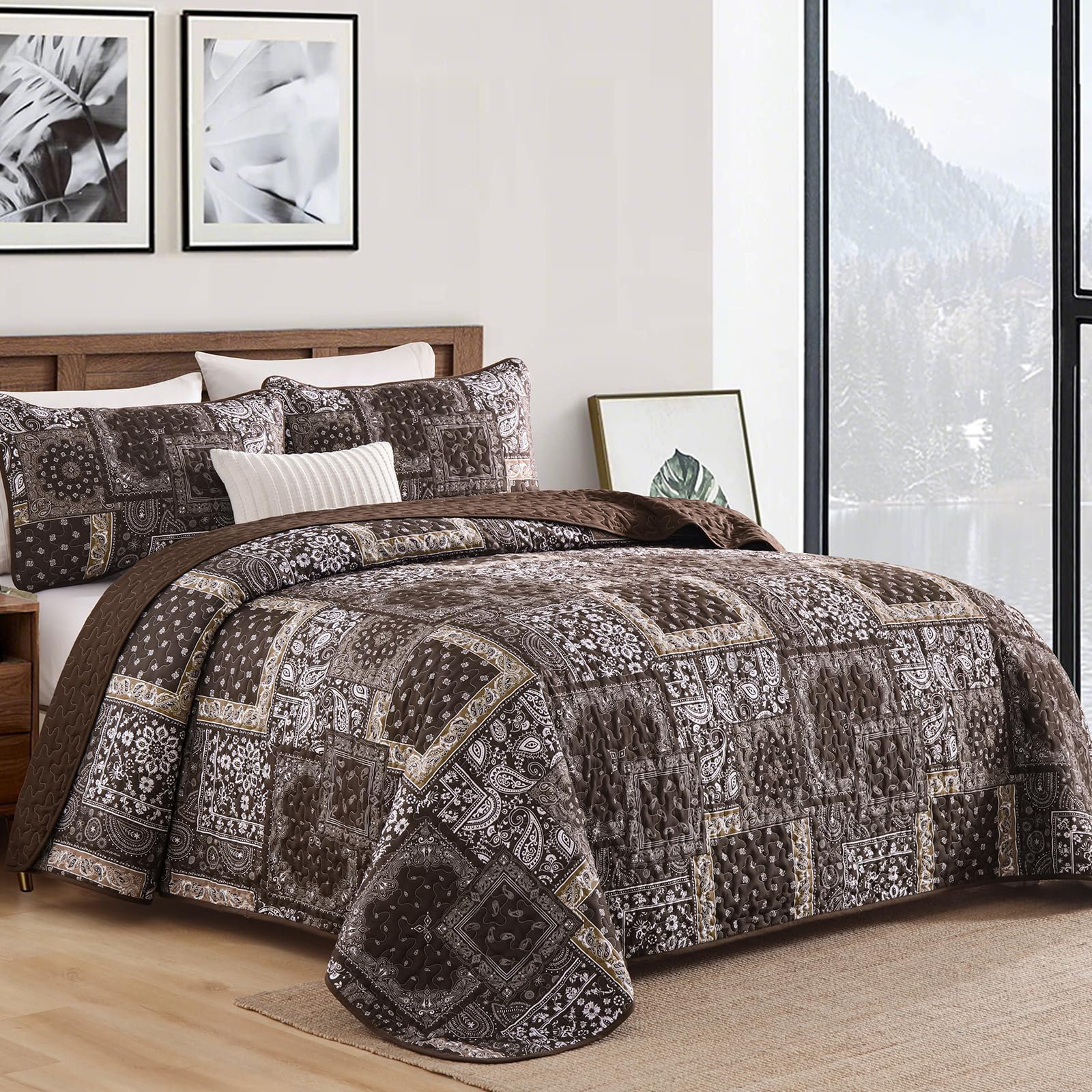 WONGS BEDDING 3-Piece Boho Patchwork Paisley Floral Quilt Set with ...