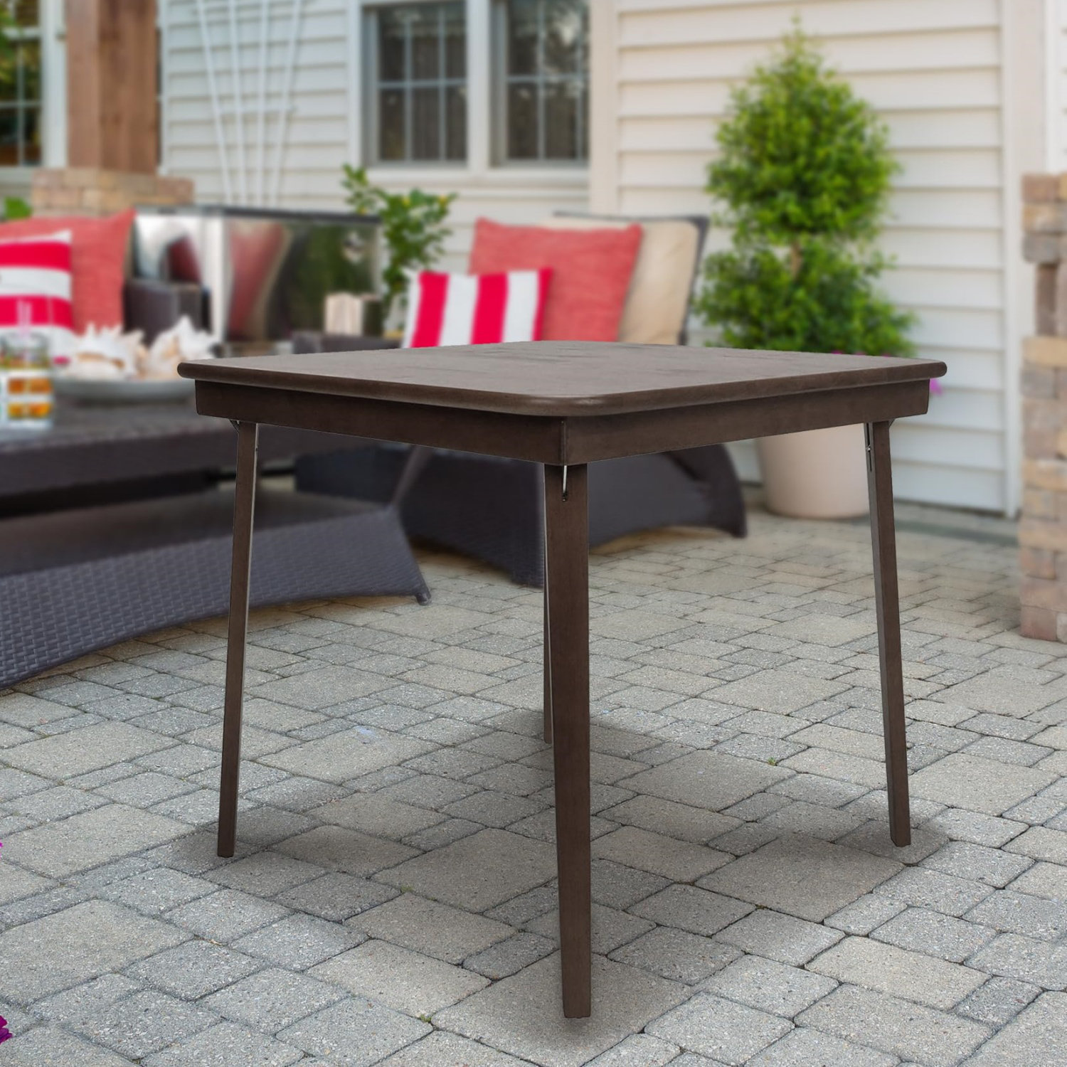 JETEHO Classic Straight Edge Wood Folding Card Table, Espresso Frame ...