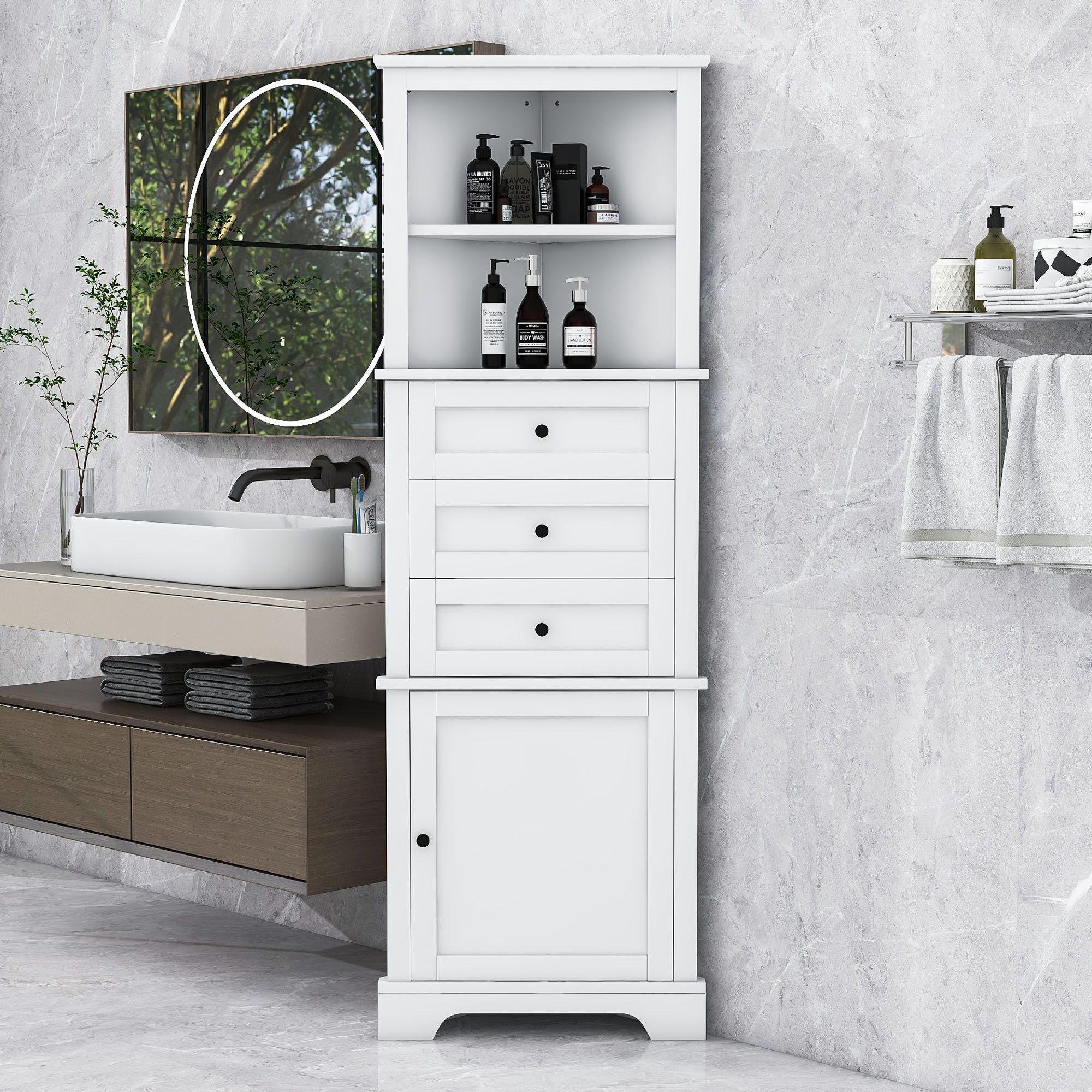 Red Barrel Studio Zaviah Freestanding Corner Bathroom Cabinet | Wayfair