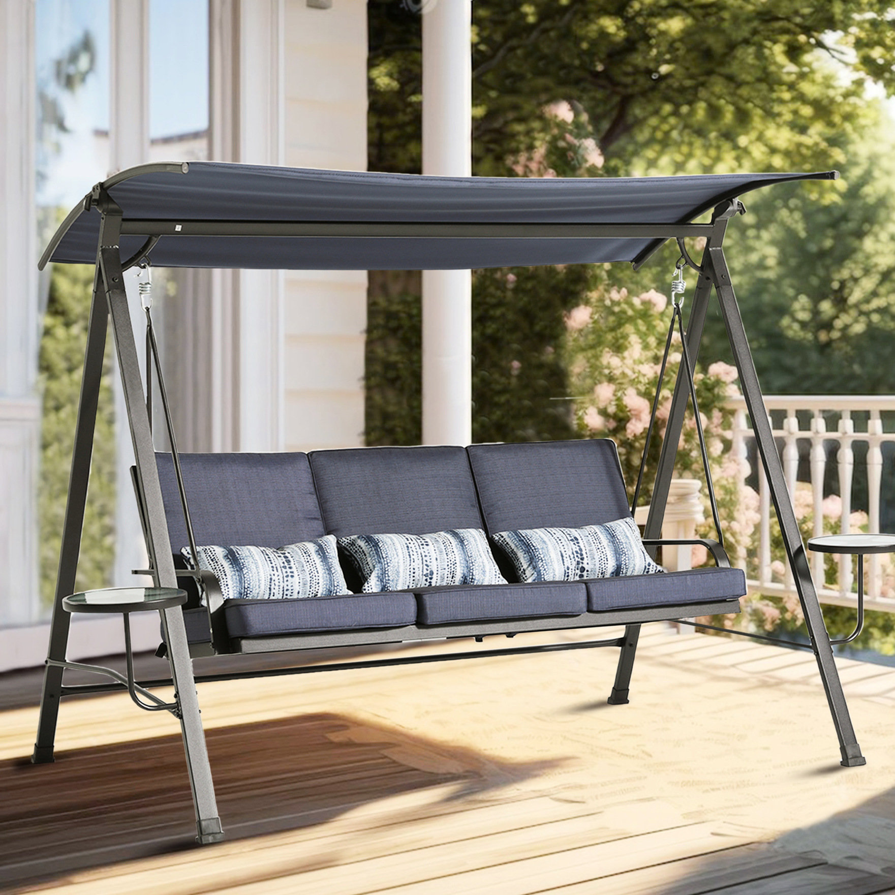 Latitude Run® Steel Frame Porch Swing With Rotatable Canopy And Fade ...