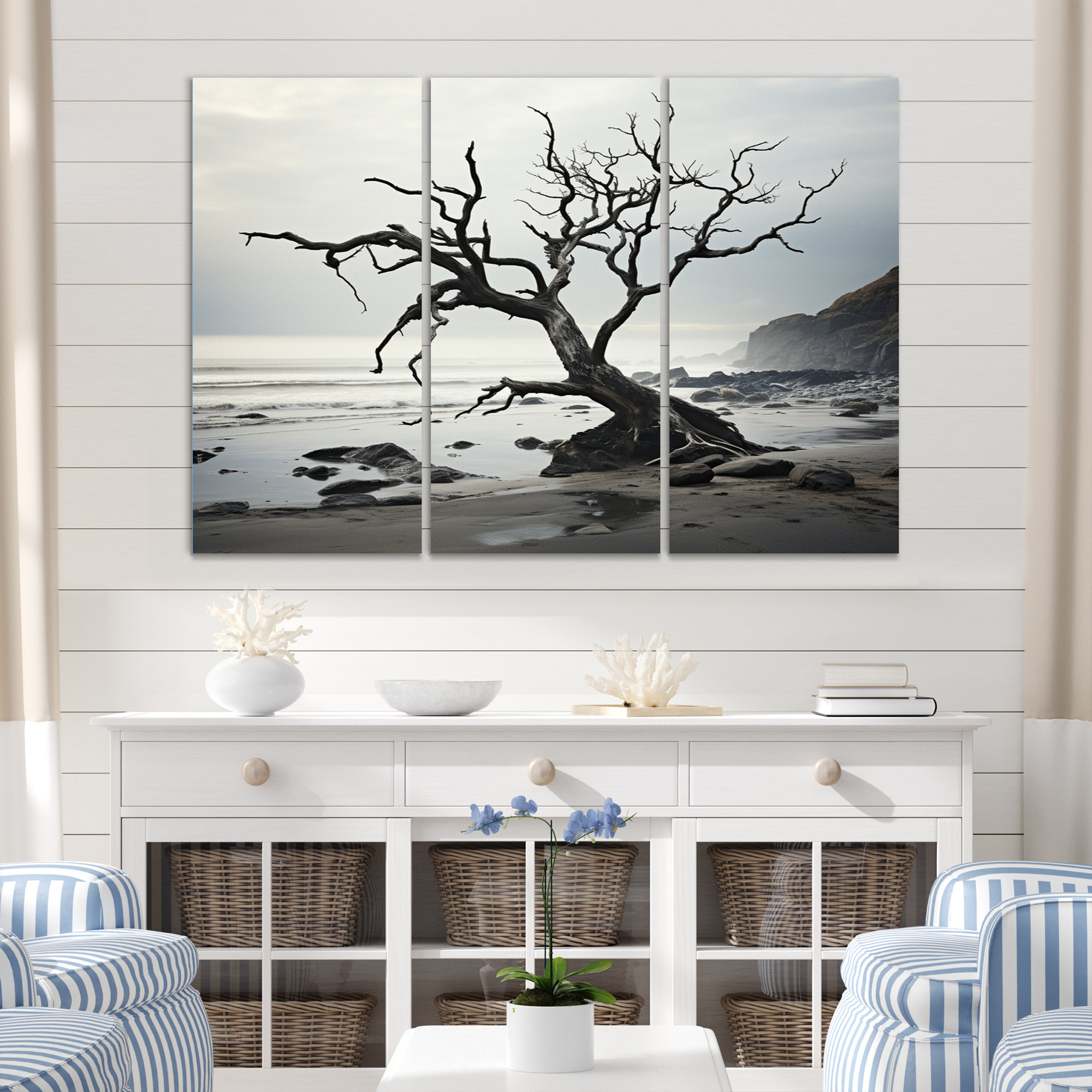 Design Art Beach Tree Photo Serenade - Coastal Beach Wall Art Print Set ...
