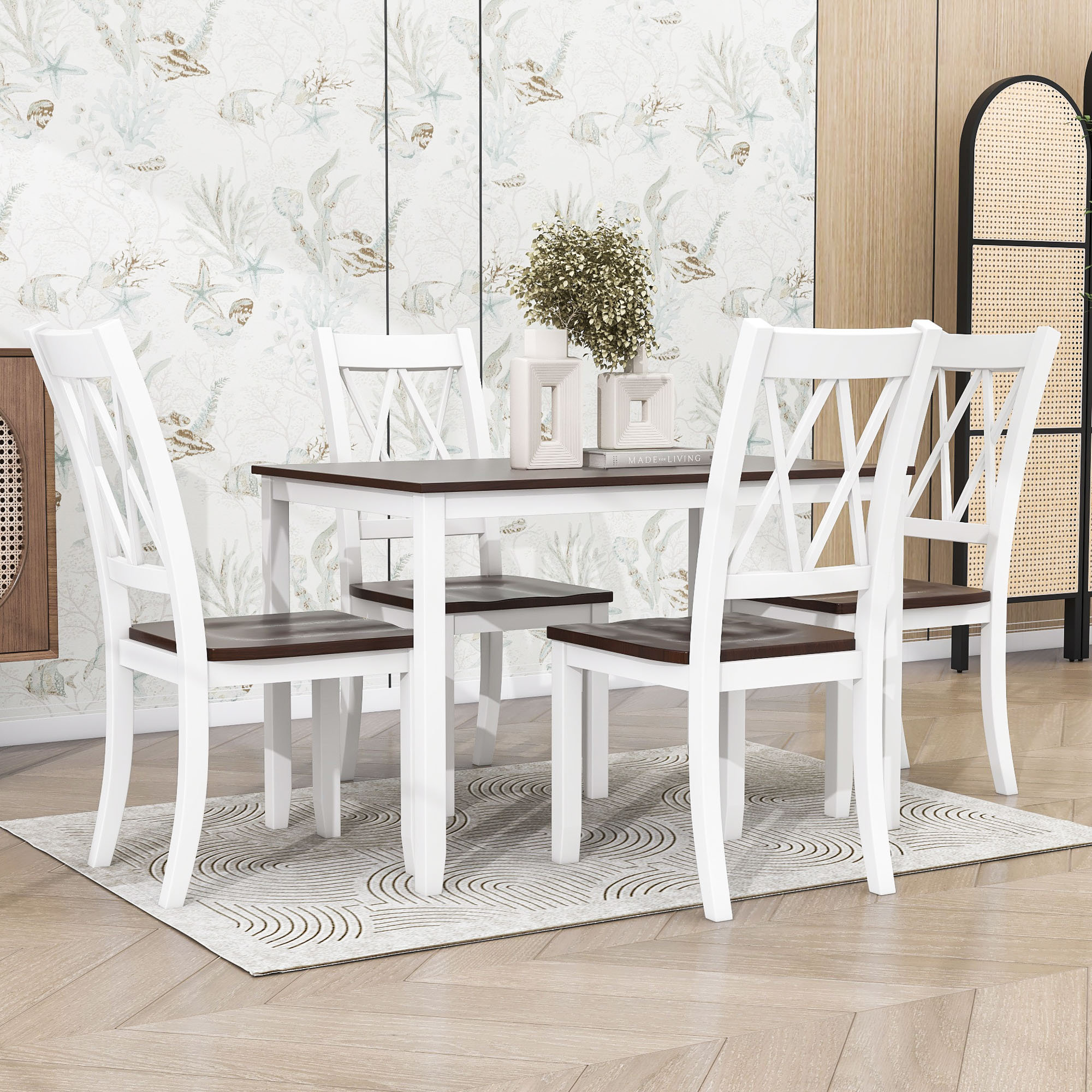 Lark Manor™ Aagat Farmhouse 5-Piece Dining Set, Rectangular Dining ...
