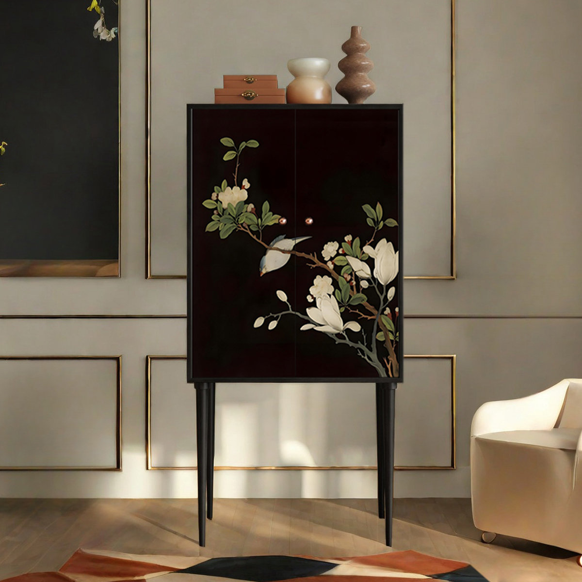 Morpho Nest Creations Household Tall Leg Storage Decorate Cabinet Solid ...