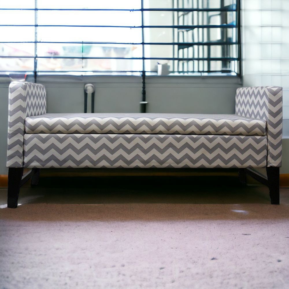 Hokku Designs Modern Grey And White Chevron Print Storage Bench ...