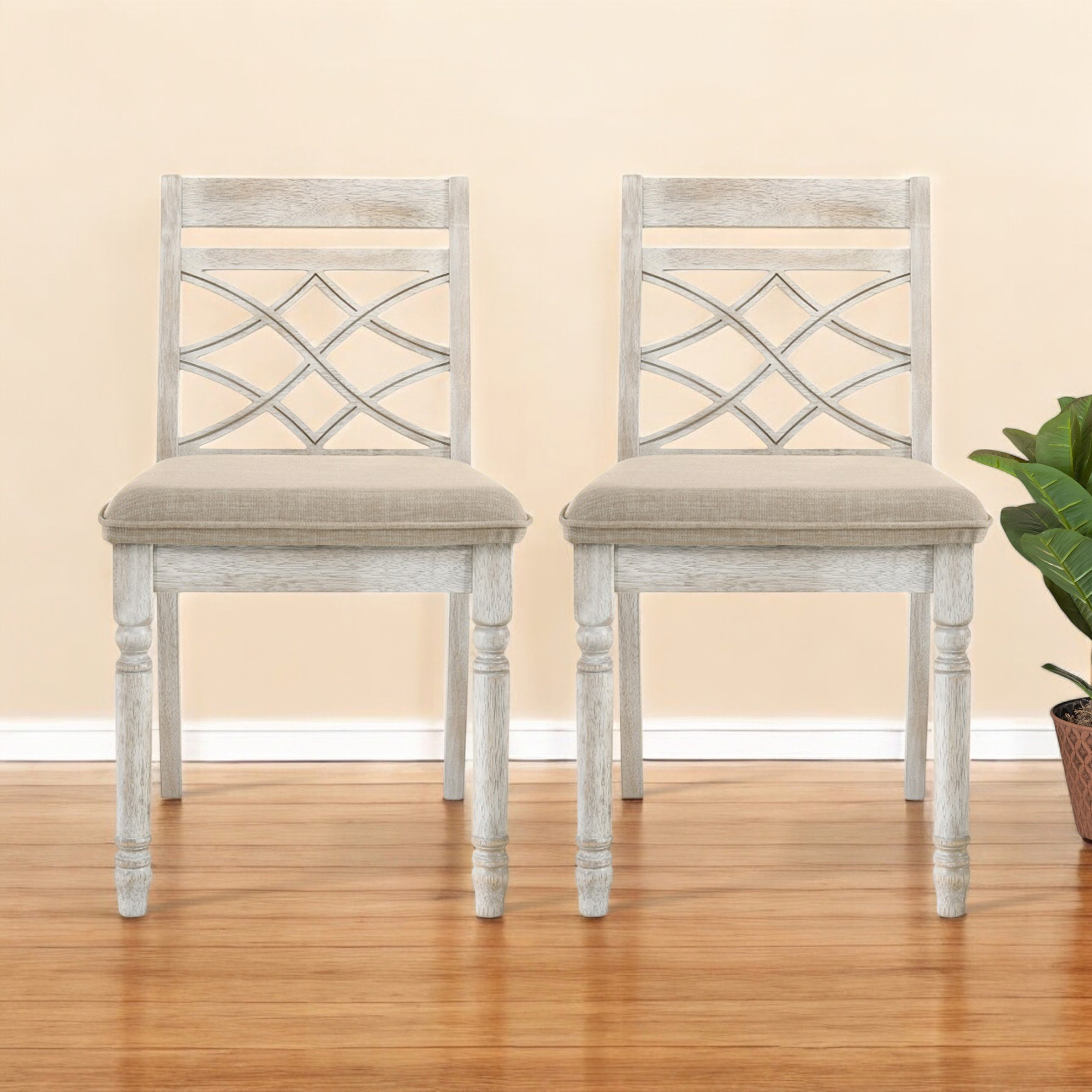 Darby Home Co Bramble Fabric & Antique White Finish Side Chair (Set-2 ...