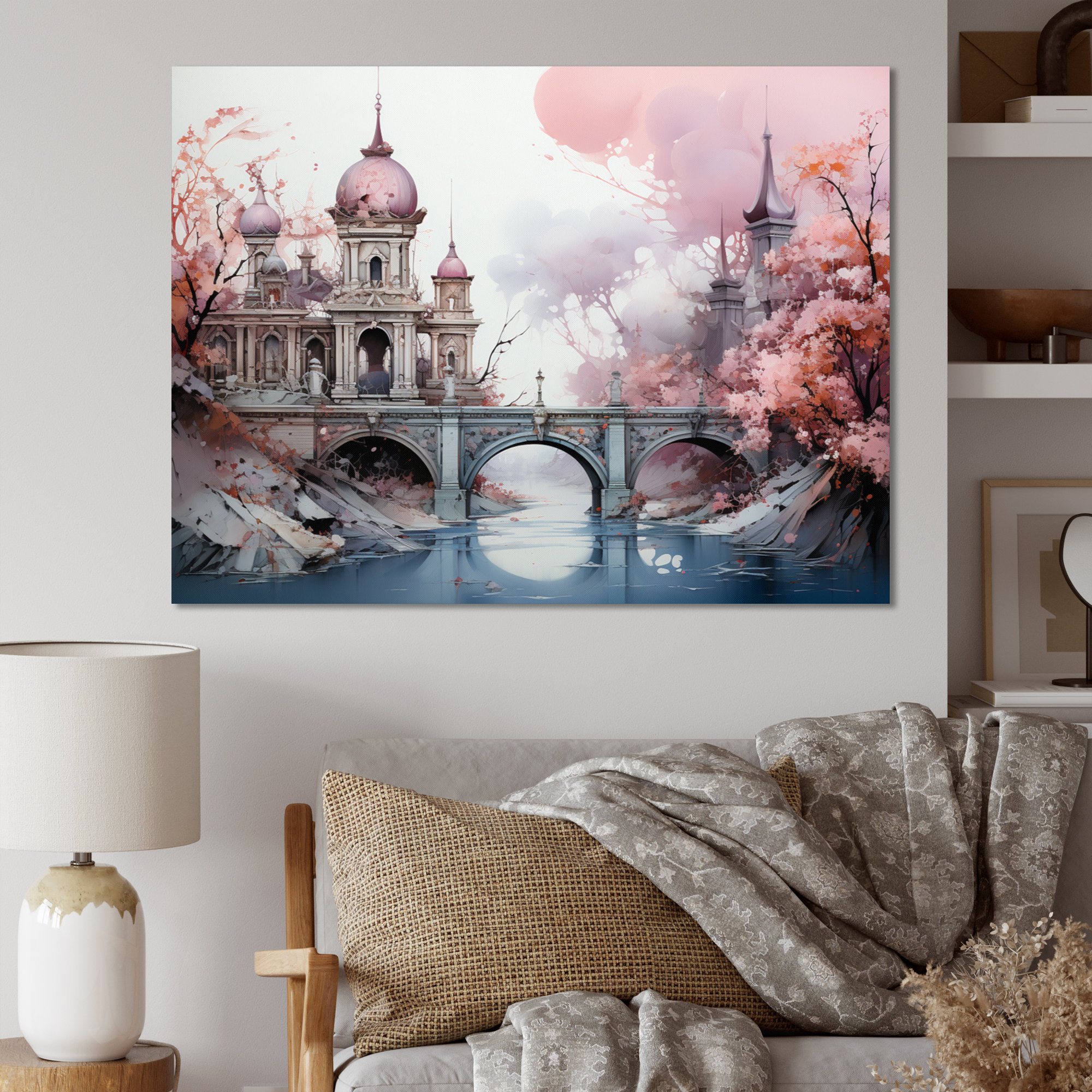 Red Barrel Studio Pink Bridge Enchanted Crossing I - Architecture Wall ...