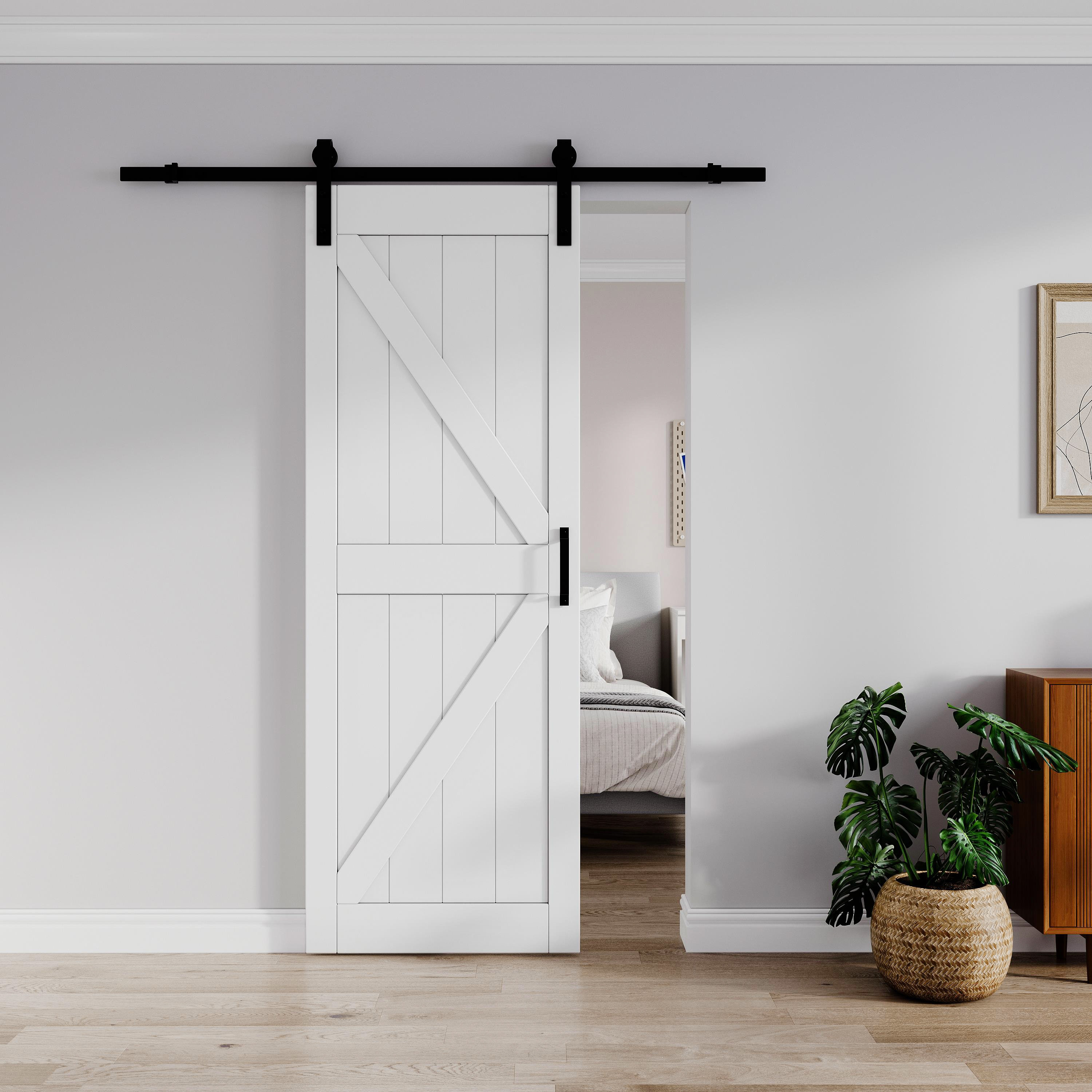 ARK DESIGN Panelled Manufactured Wood K Shape Primed Barn Door with ...