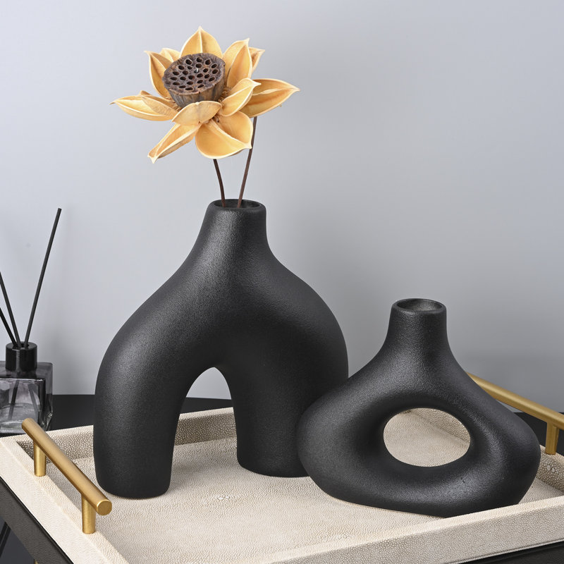 Ivy Bronx Elife 2 Piece Handmade Ceramic Table Vase Set | Wayfair