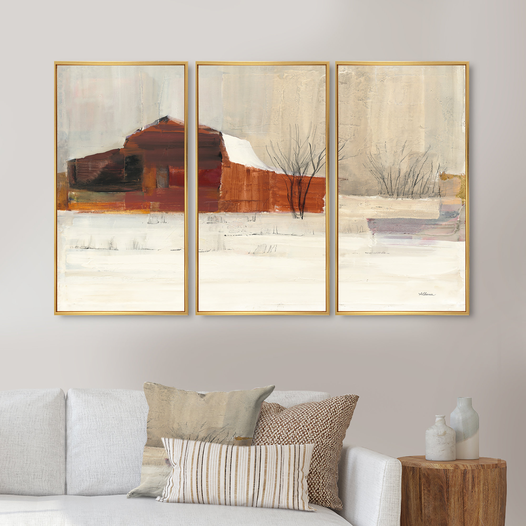 Rosalind Wheeler Winter In The Barns - Farmhouse Framed Canvas Wall Art ...