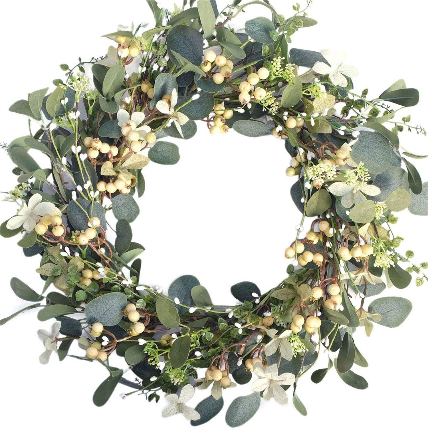 One Allium Way® 20 inch Eucalyptus & Berry Wreath for Spring/Summer ...