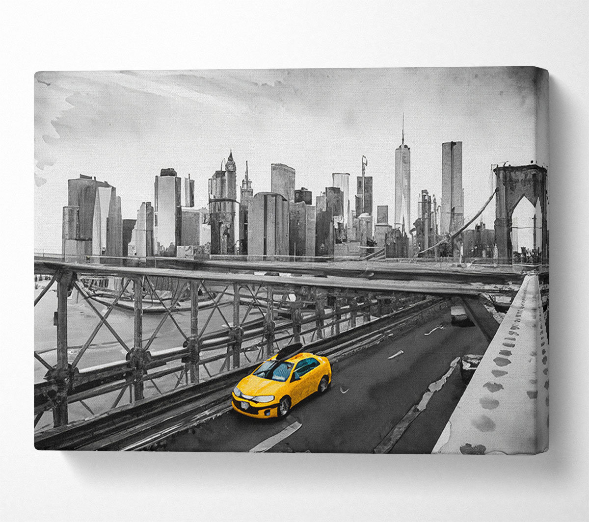 Latitude Run Yellow Cab On Brooklyn Bridge Canvas Watercolour | Wayfair ...