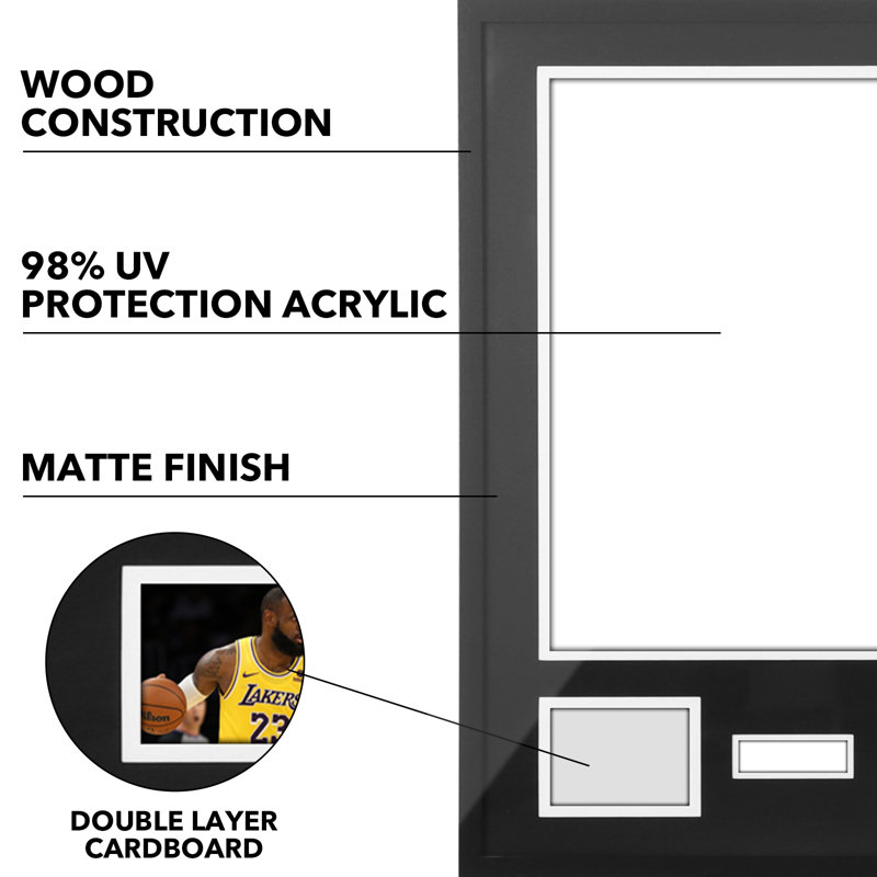 MUKE Jersey Display Case with UV Protection, Wood Frame, Mat & Pinboard ...
