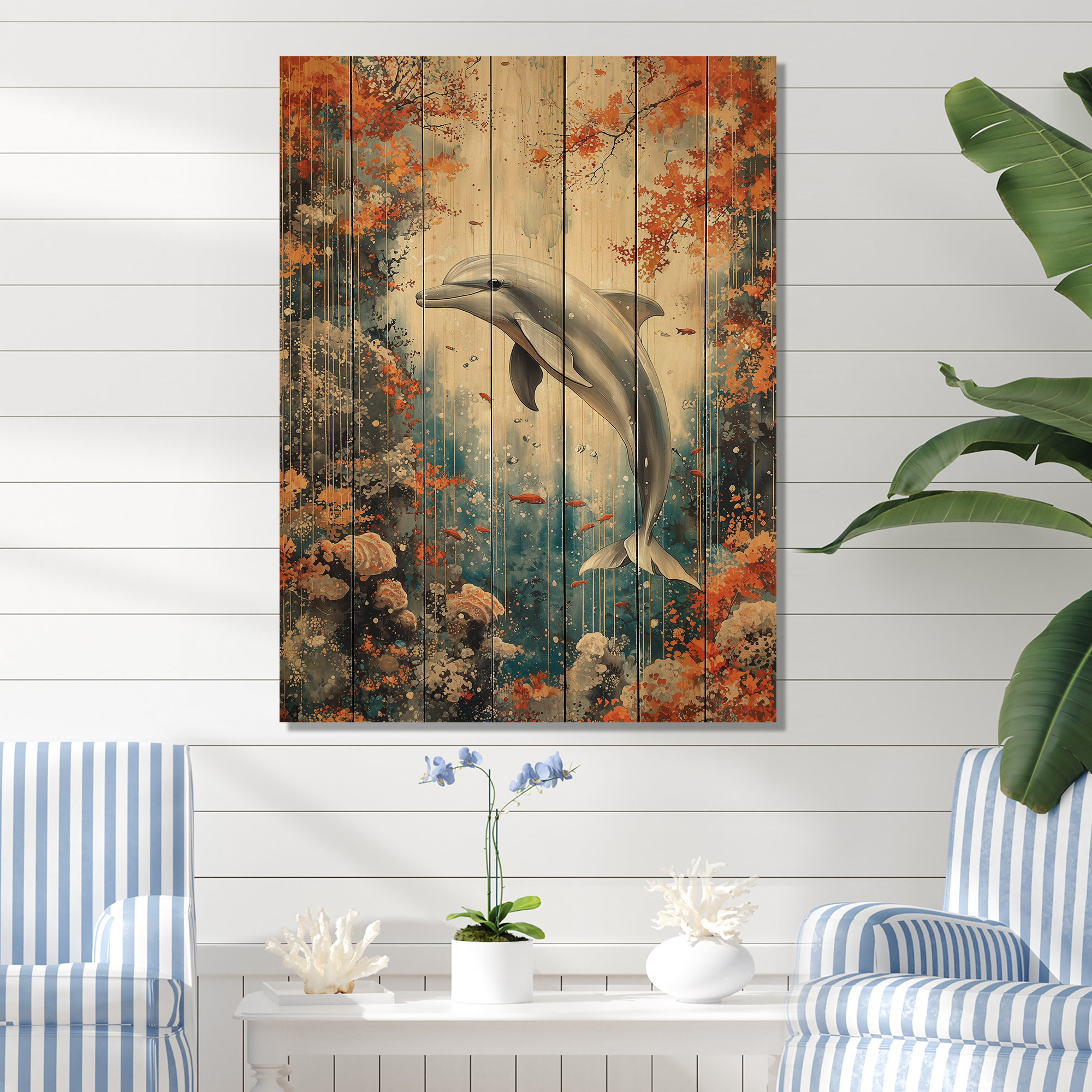 Dovecove Dance Of The Dolphin Above A Coral I - Animals Dolphin Wood ...