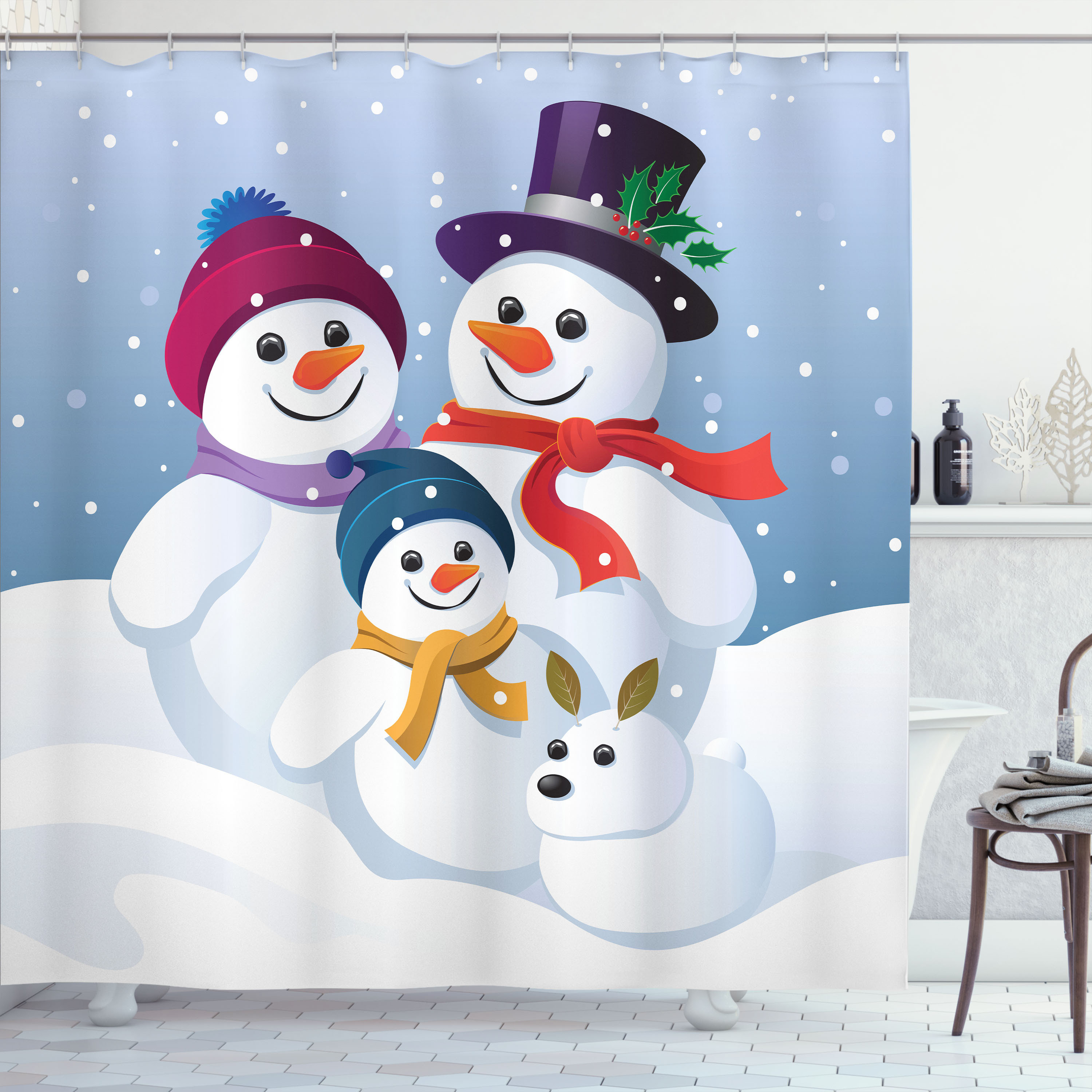 Ambesonne Snowman Shower Curtain Pattern of a Snow Family Multicolor ...