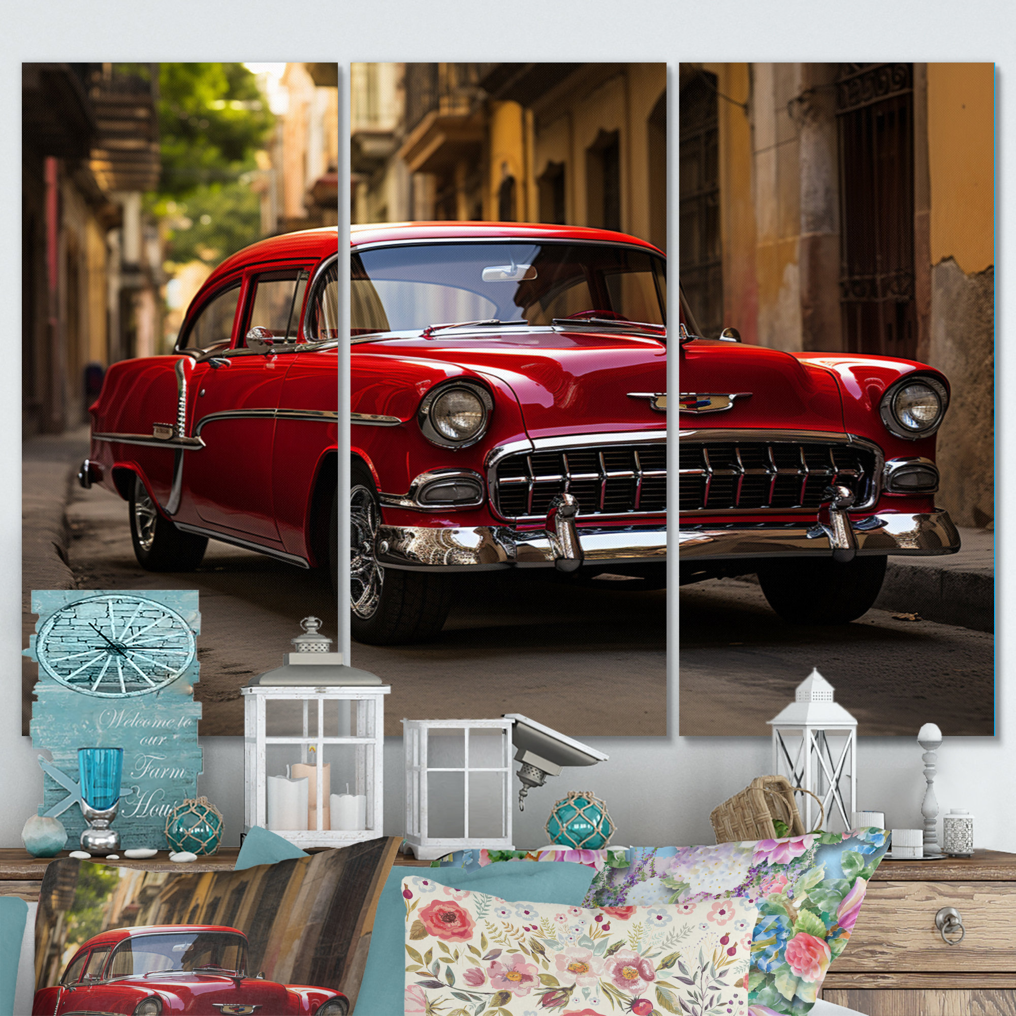 Latitude Run® Havana Red Car - Transportation Metal Wall Decor Set 3 ...