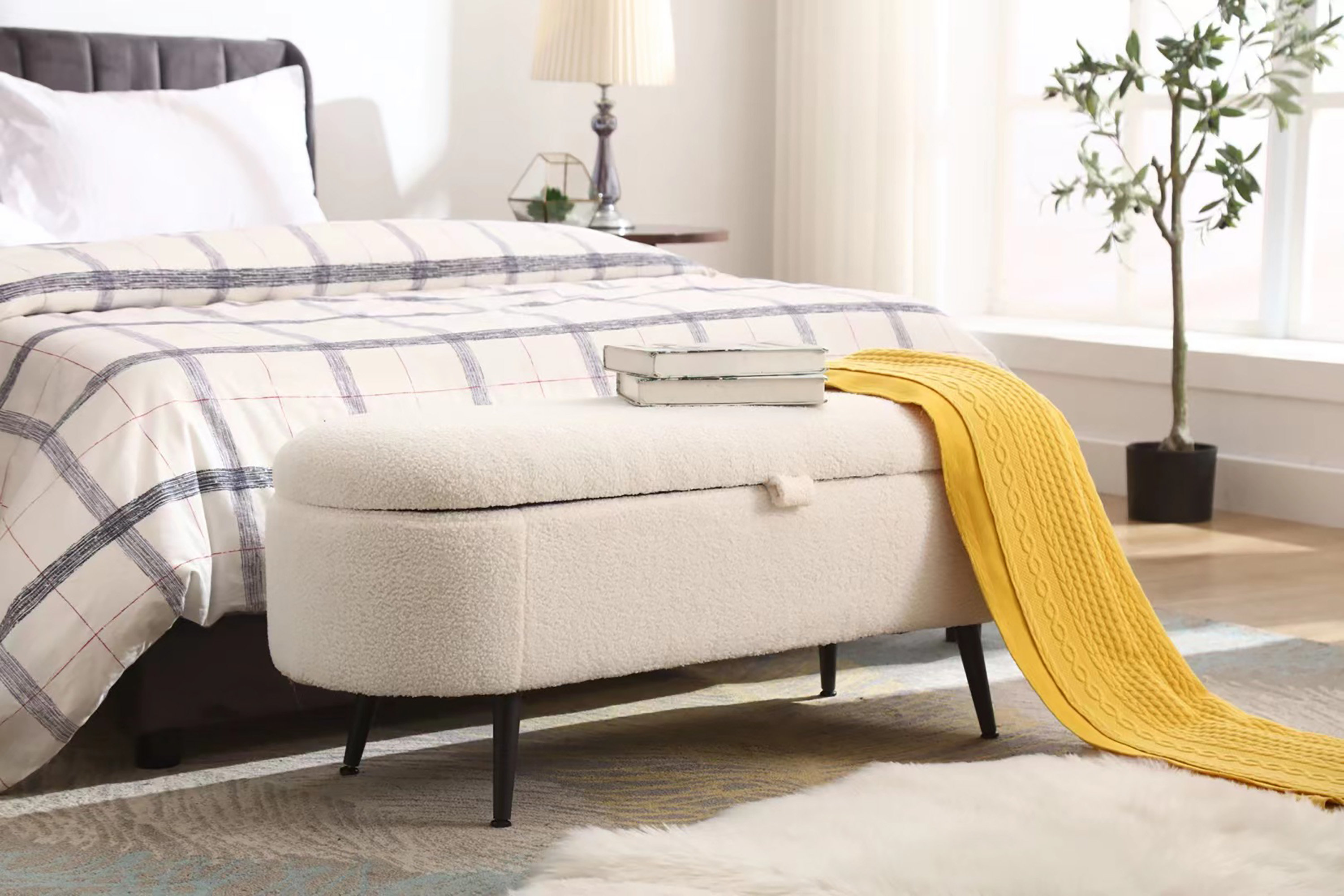 Wade Logan® Azzay Teddy Fabric Storage Ottoman with Steel Legs ...