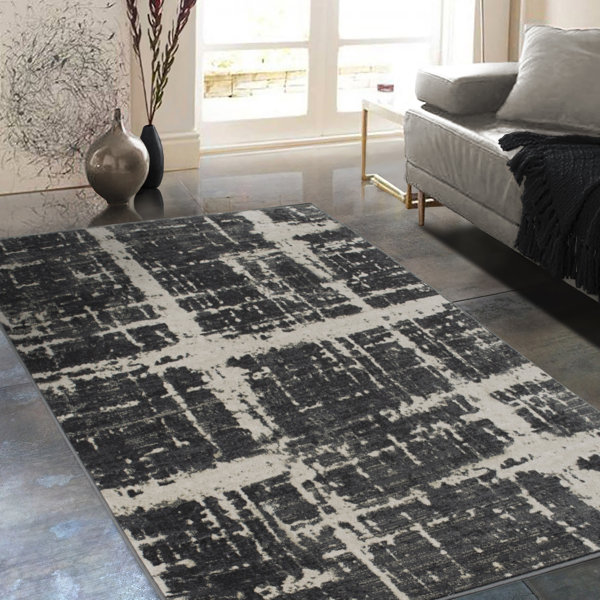 17 Stories Pomonok Performance Black Rug | Wayfair