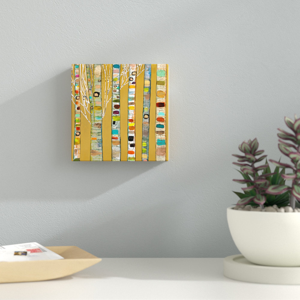 Ebern Designs Birch Trees On Gold On Canvas by Eli Halpin Print | Wayfair