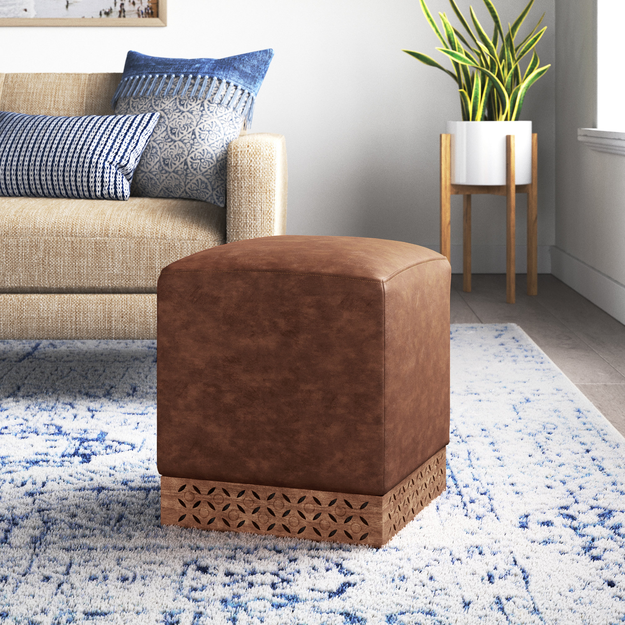 Mistana™ Dane 16" Wide Faux Leather Square Cube Ottoman & Reviews ...