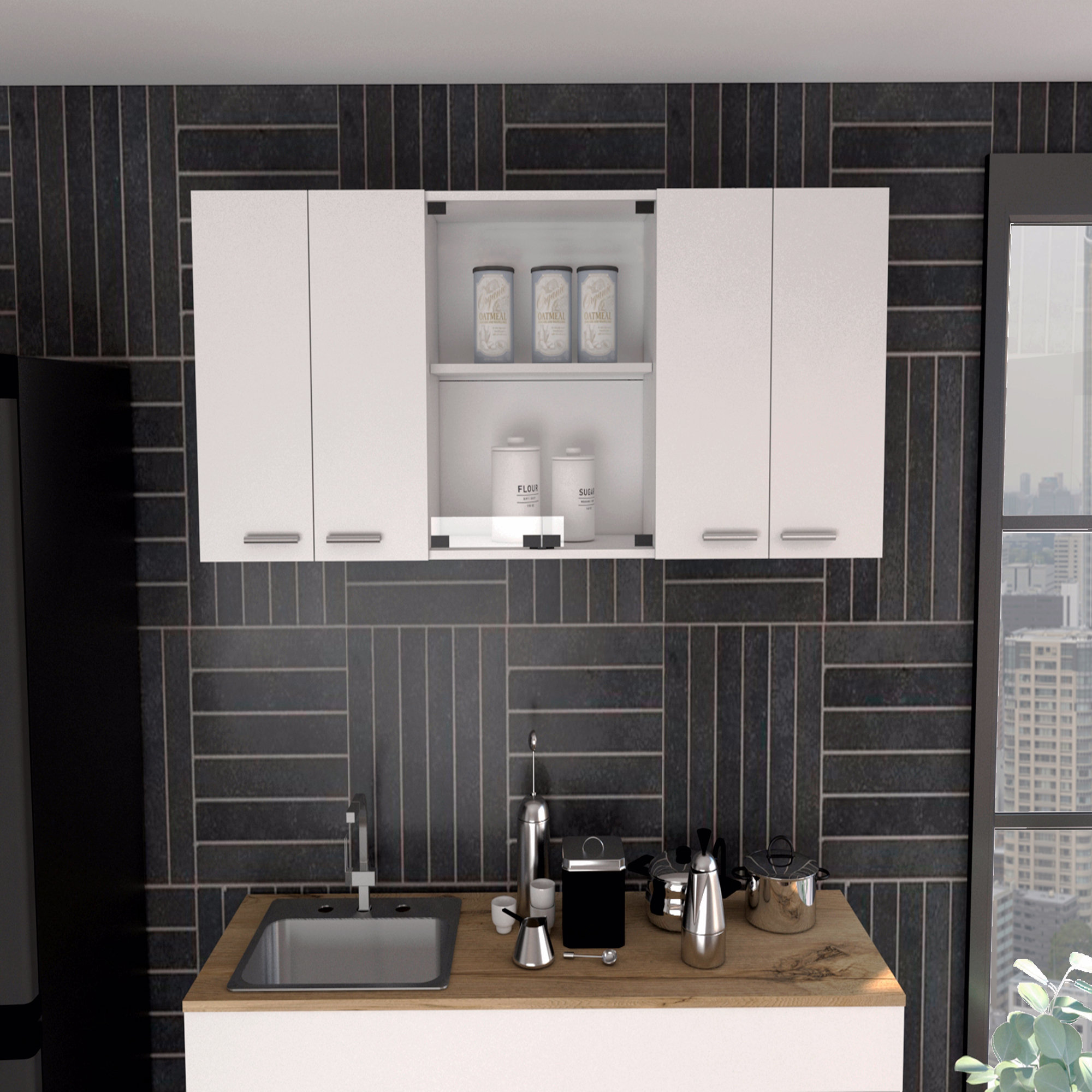 Latitude Run® 59-Inch Two Center Glass Doors Wall Cabinet | Wayfair