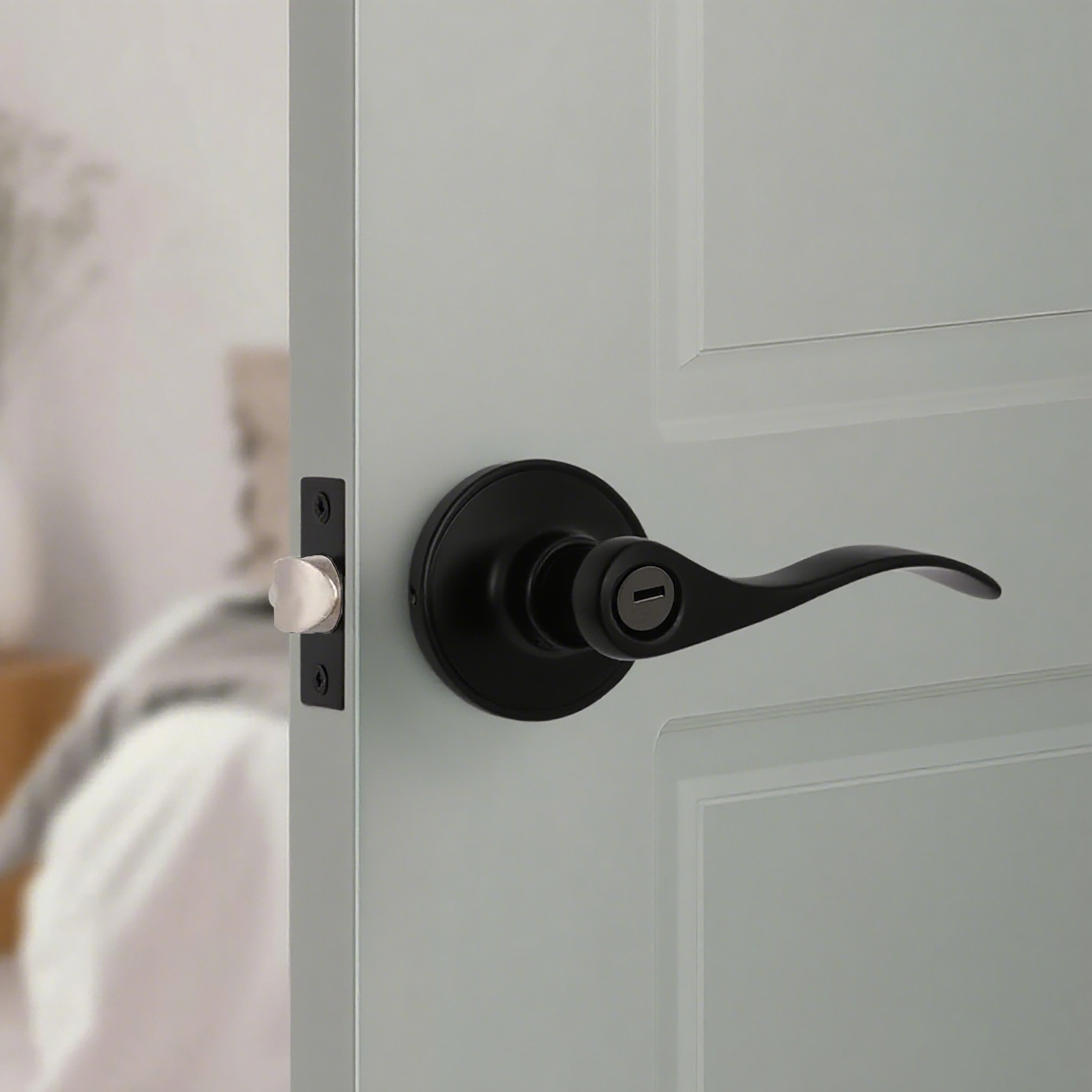 FixtureDisplays Entry Door Handle With Lock And Key, Matte Nickel Wave ...