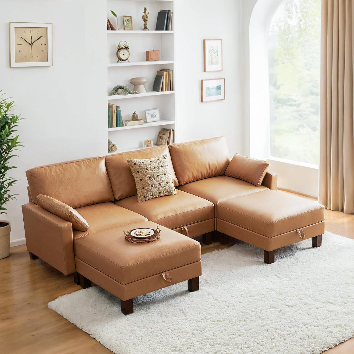 Latitude Run® 5 Seater Faux Leather Sofa Couch, 98'' L shape Sectional ...