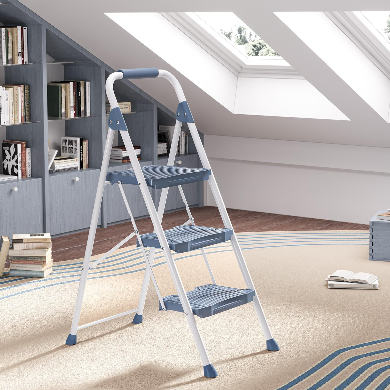 WFX Utility™ 3-Step Blue Folding Ladder, 900Lbs Capacity, Anti-Slip ...