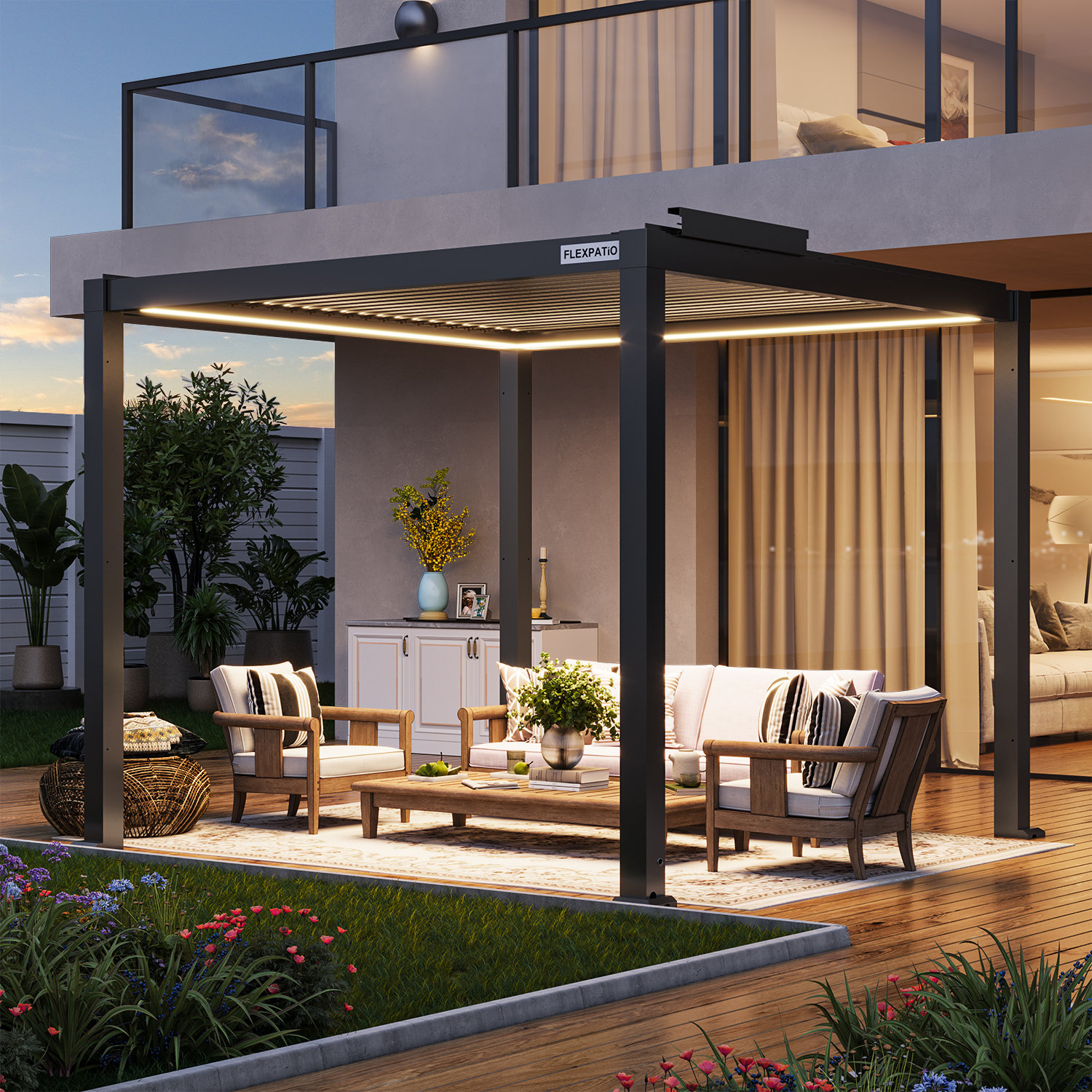 Flexpatio D POWER+ Motorized Pergola Outdoor Louvred Pergola, Aluminum ...