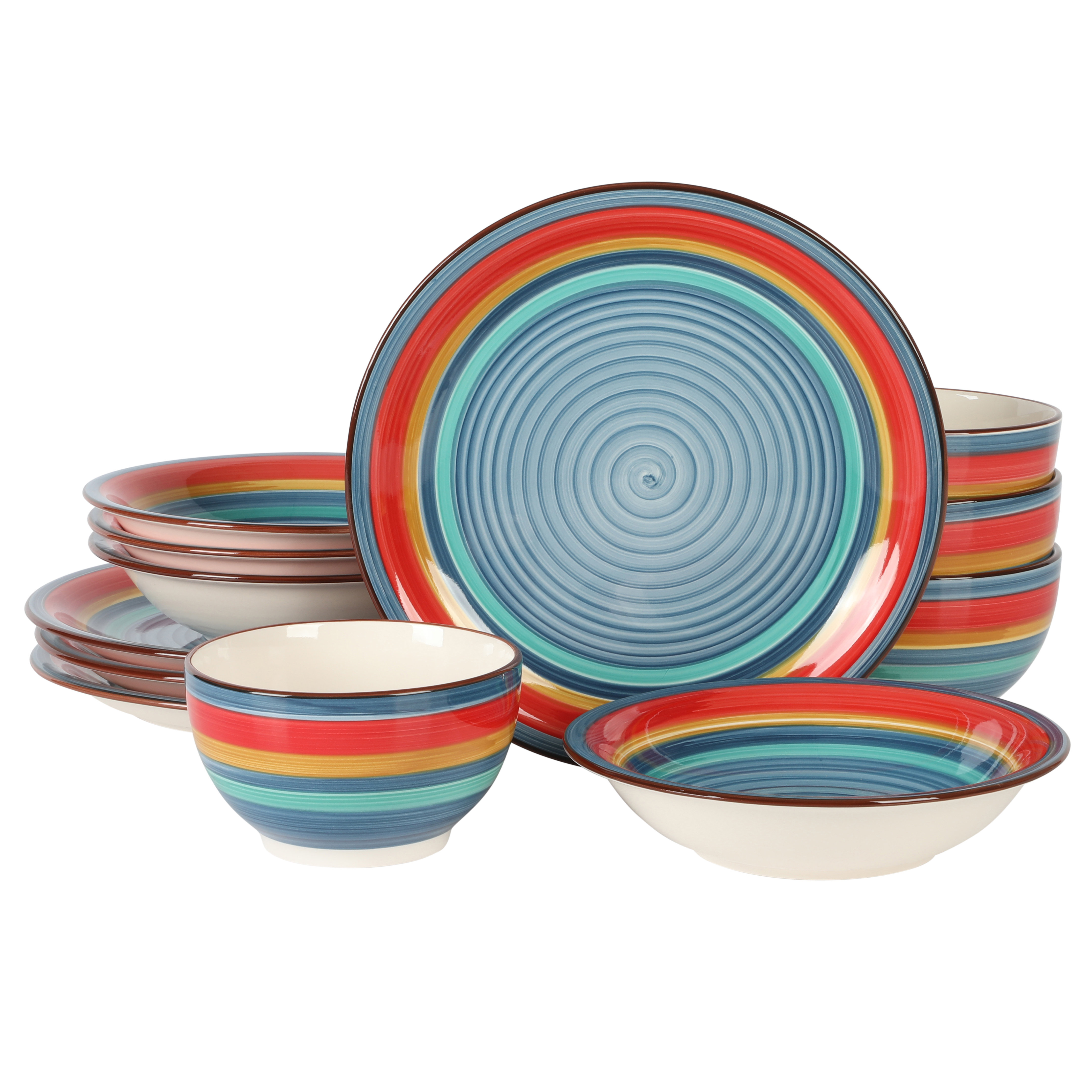Gibson Home Rainbow 12 Piece Hand-Painted Stoneware Dinnerware Set ...
