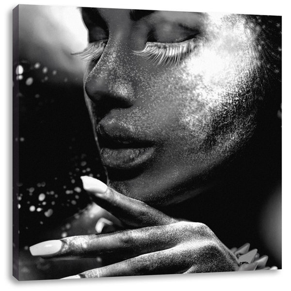 Latitude Run Woman Face Colourful Neon Lights - Wrapped Canvas Print ...