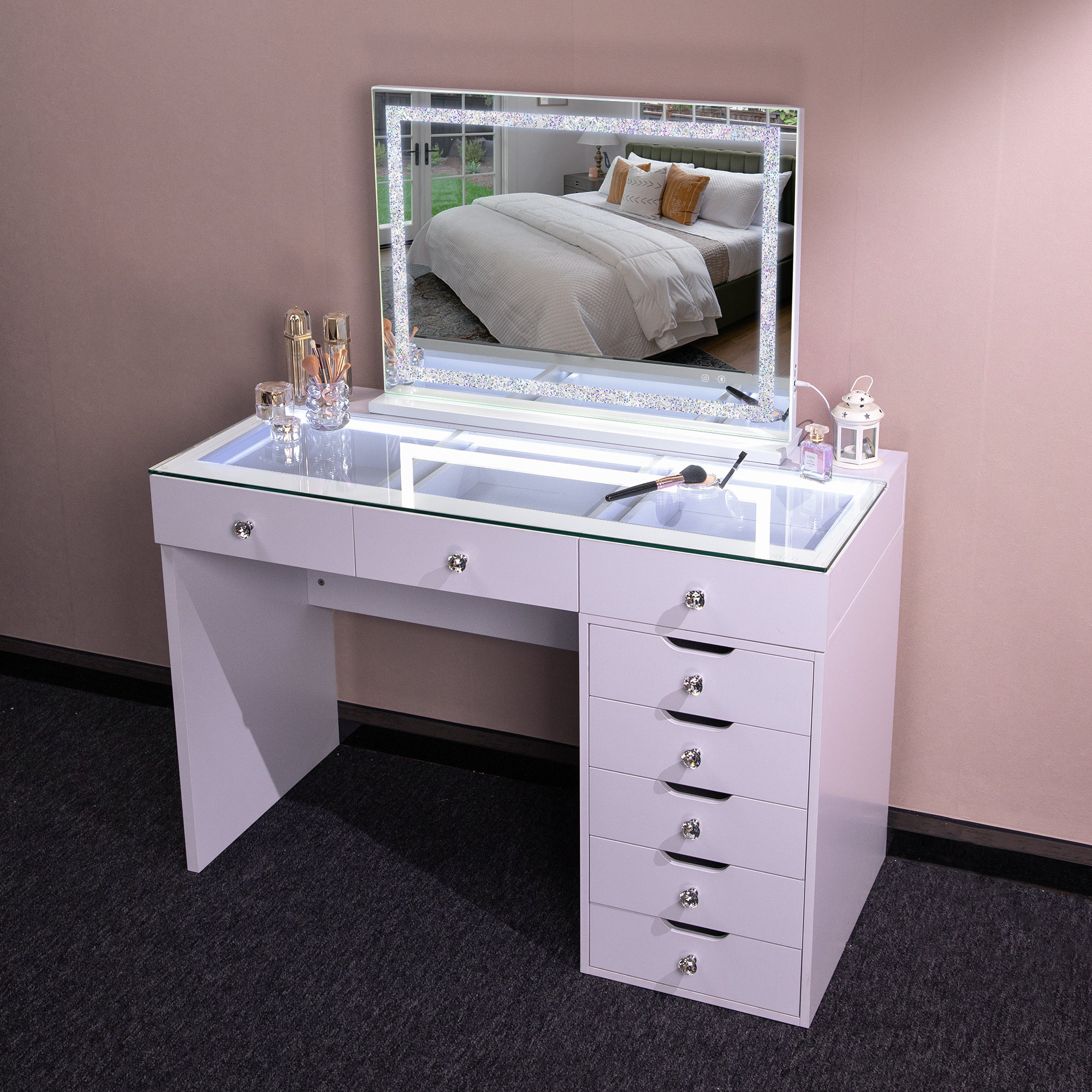Ivy Bronx Dressing Table With Mirror Led Lights | Wayfair.co.uk