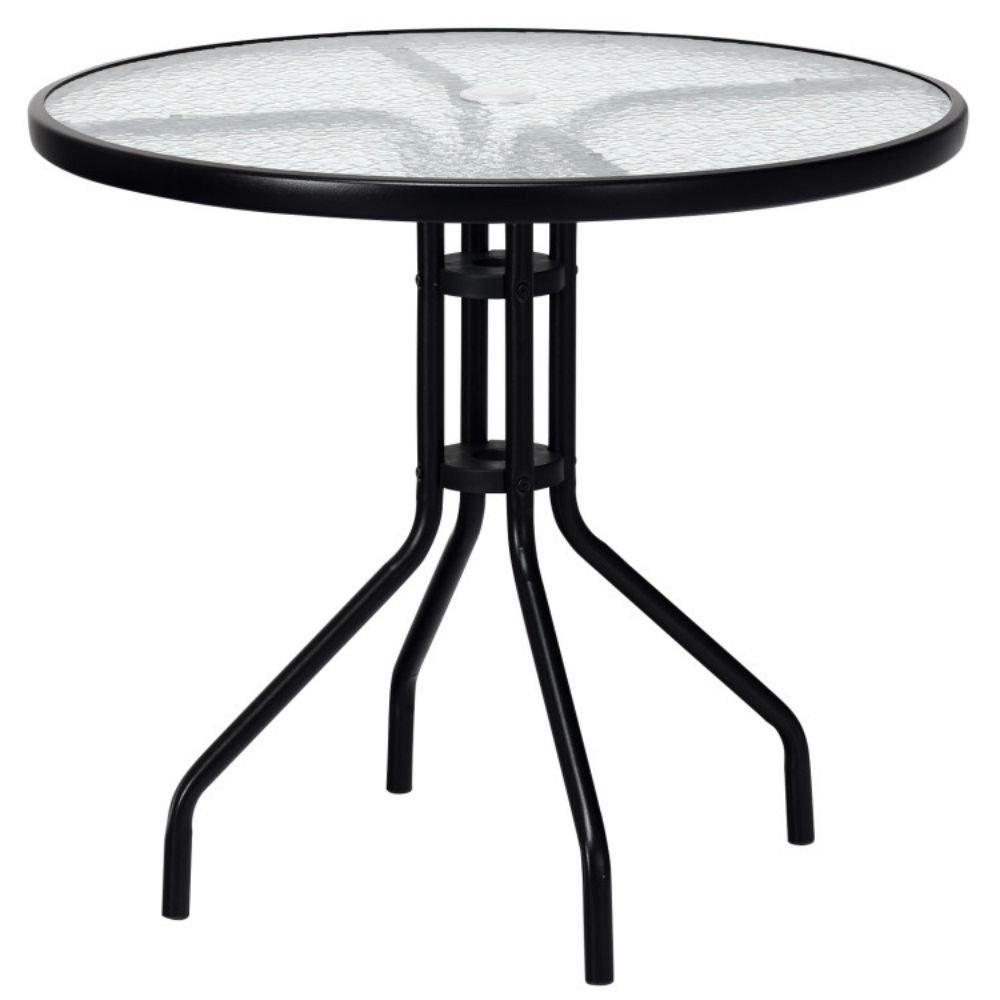 Latitude Run® 32 Inch Outdoor Patio Round Tempered Glass Top Table With ...