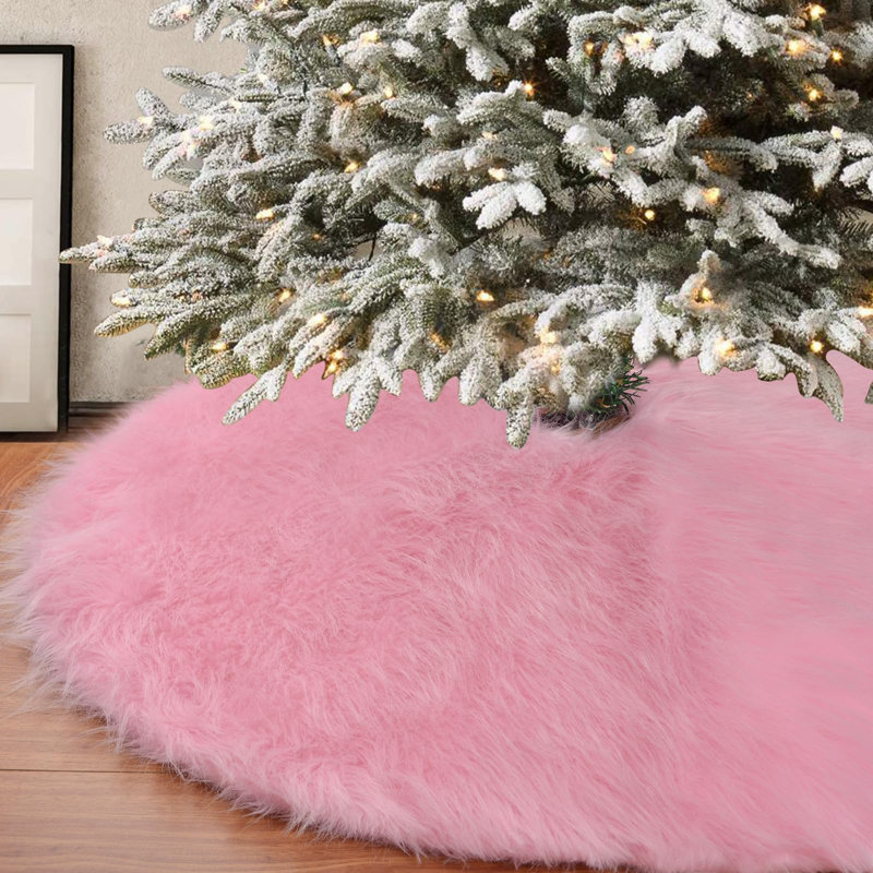 The Holiday Aisle® Koriana 48" Pink Fuzzy Christmas Tree Skirt | Wayfair