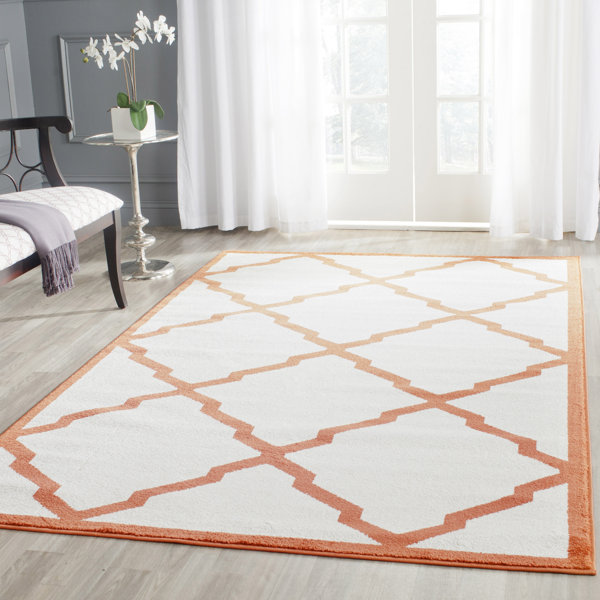 17 Stories Sloane Geometric Hand Woven Hand Hooked Beige/Orange Area ...