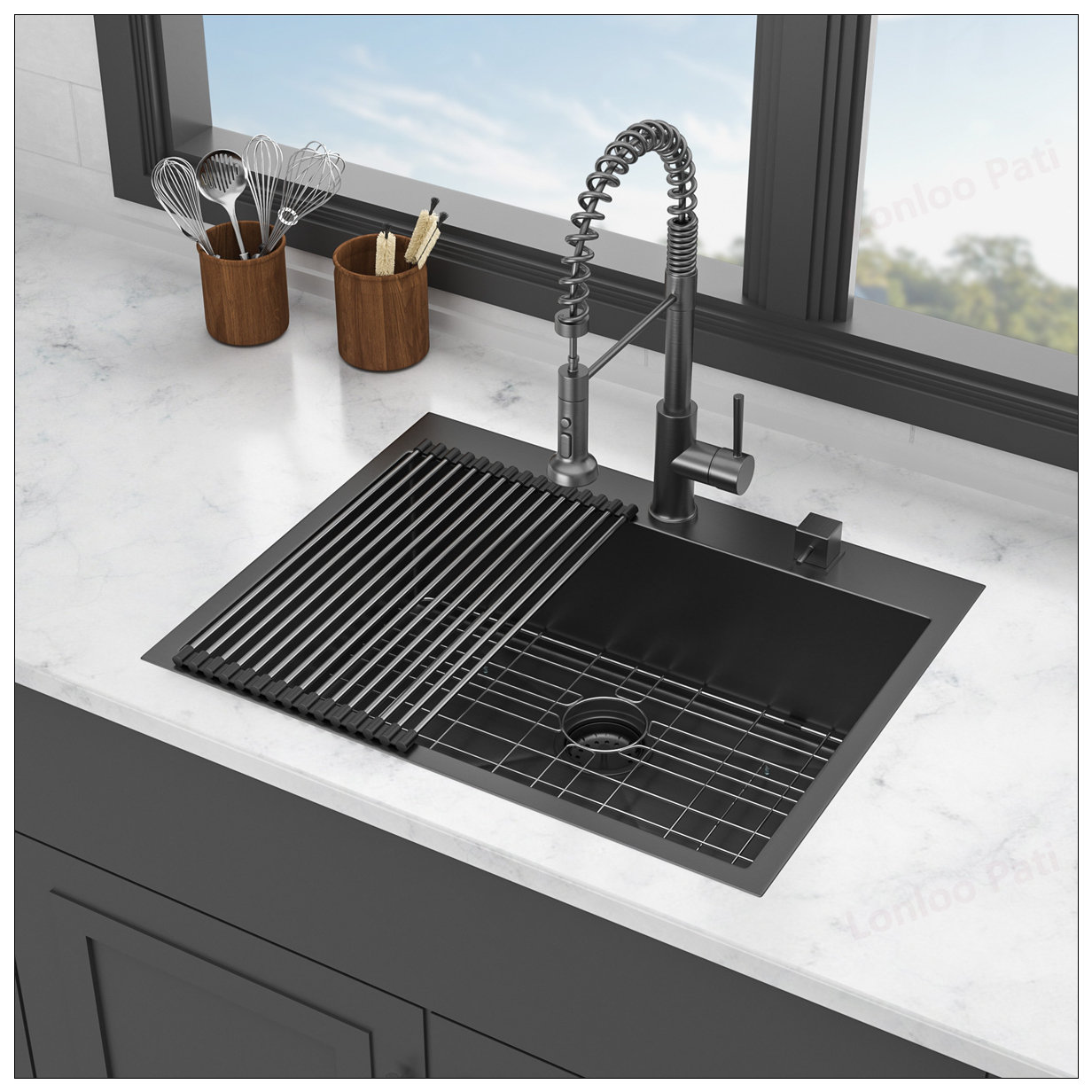 lonloo pati Durable 28x22 Inch Gunmetal Black Drop-in Kitchen Sink with ...