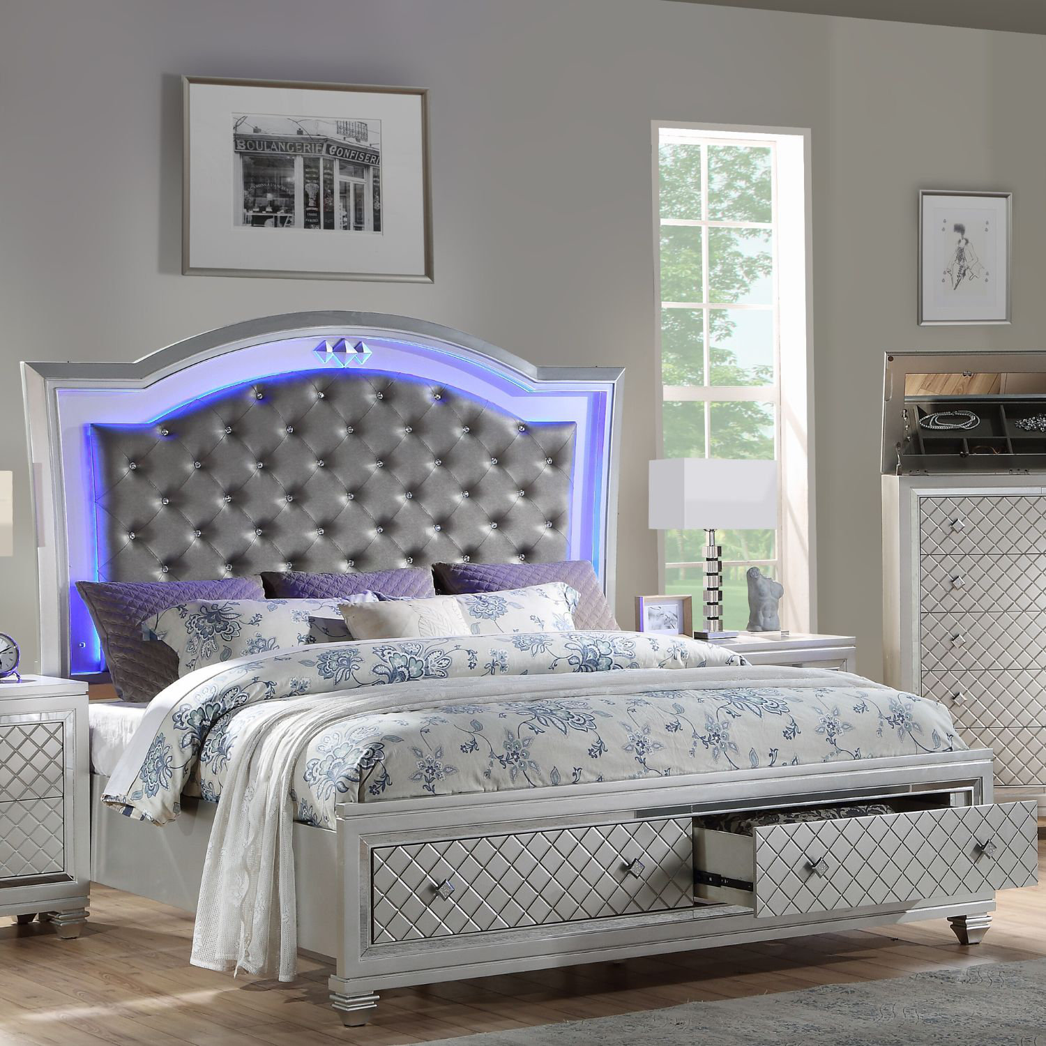 Brayden Studio® Goudarz Diamond Button Tufted Bed with LED Lighting ...