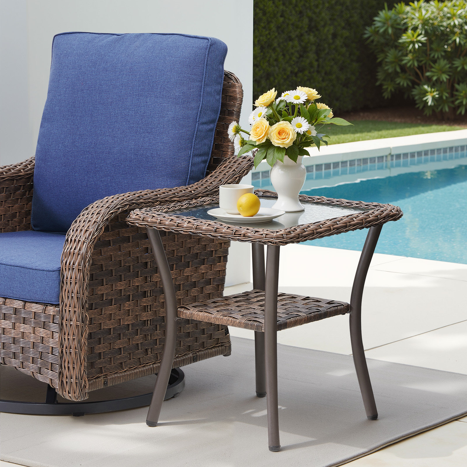 Highland Dunes Coastal-Inspired Rattan Side Table With Glass Top – Two ...
