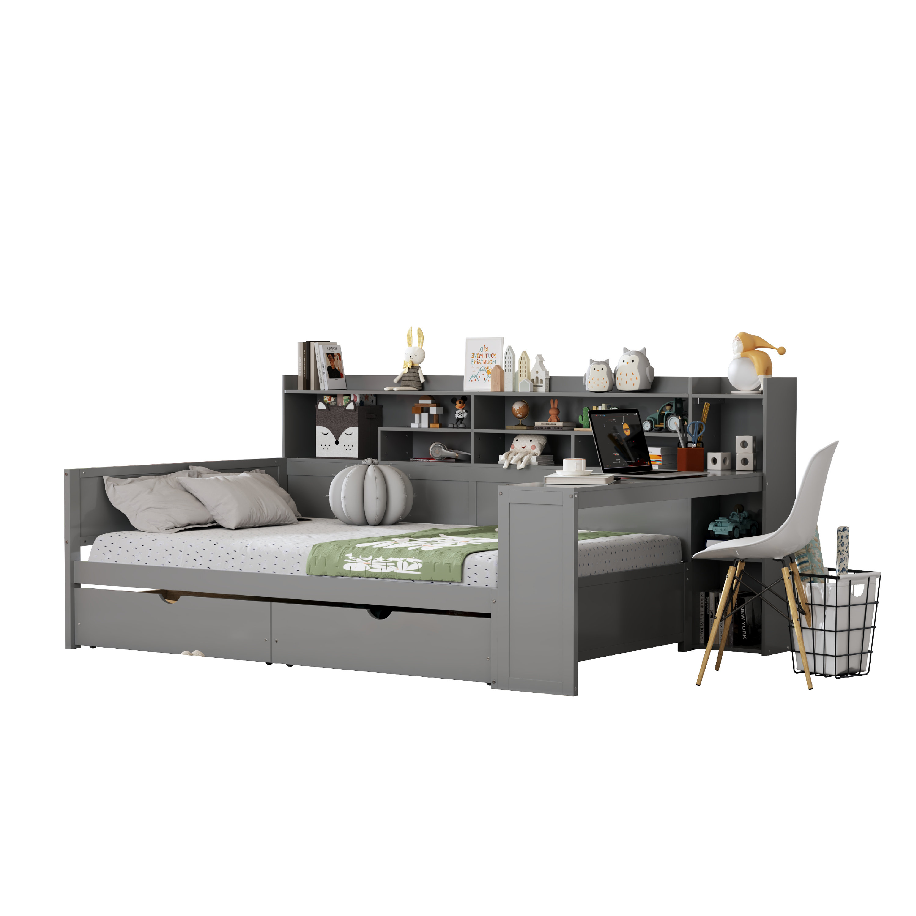 Latitude Run® Dexter Wooden Daybed with Storage Shelves, Drawers ...
