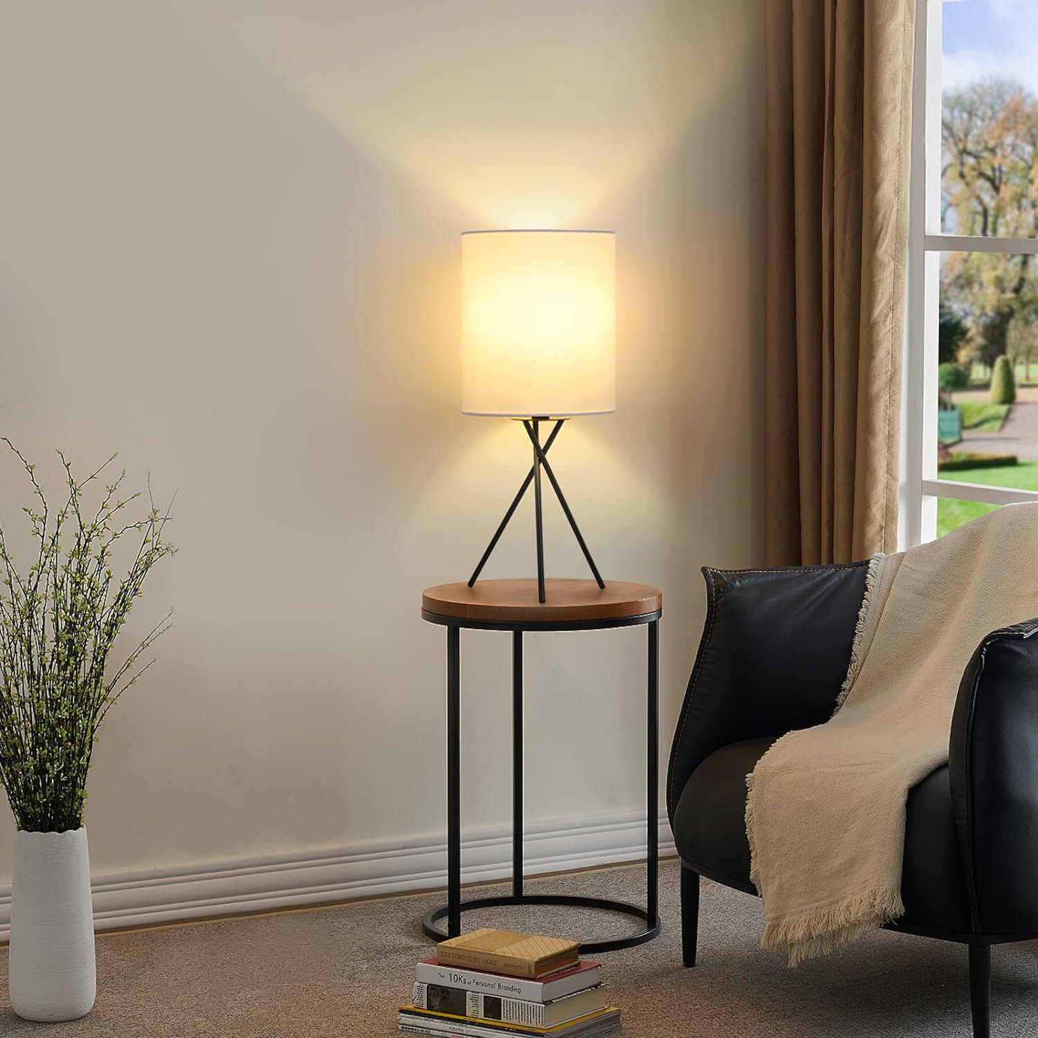Rephen Bedside Table Lamp With Black Metal Base, Modern Small Desk Lamp ...