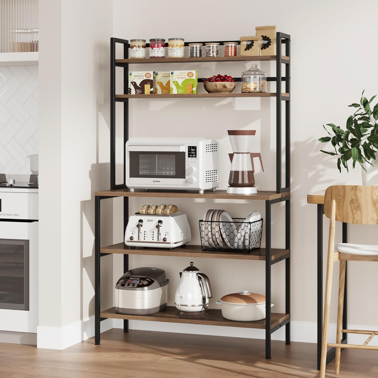 17 Stories 5-Tier Bakers Rack With Hutch - Free Standing Kitchen ...