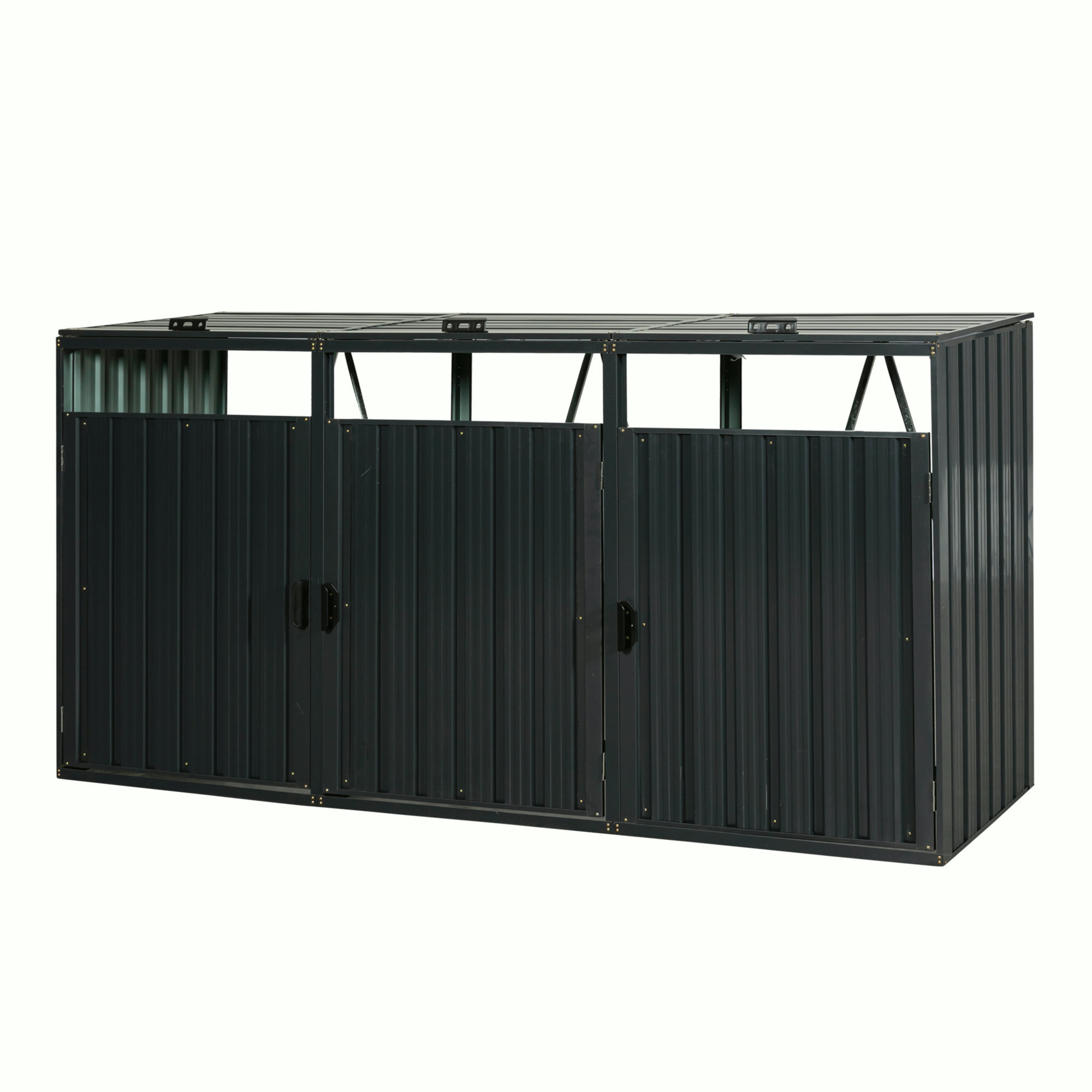 Watque Kita Metal Outdoor Garbage Bin Shed for 3 Trash Cans, Stainless ...