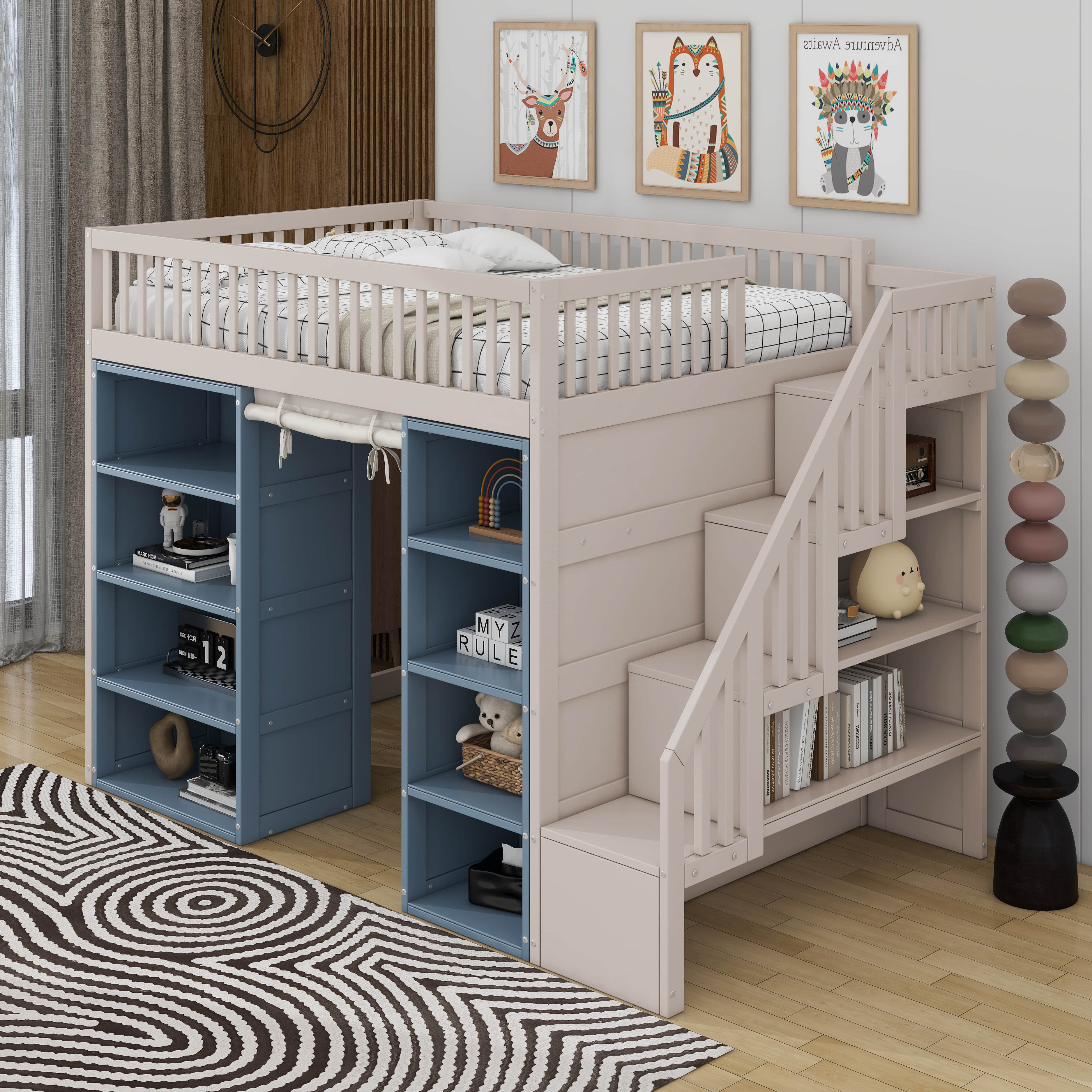 Harriet Bee Full Size Loft Bed With 2 Four-Layer Storage Cabinets And ...