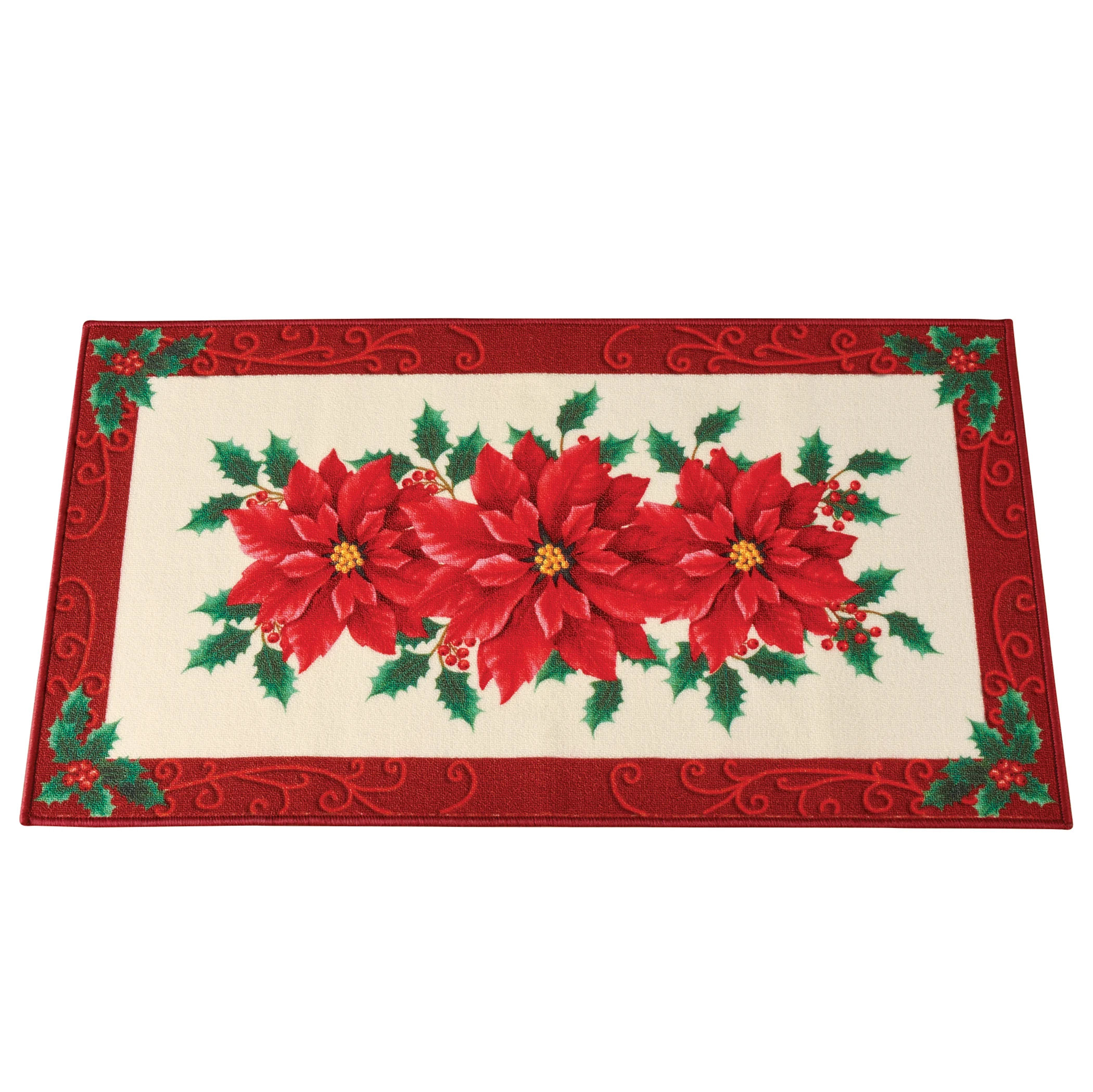 The Holiday Aisle® Lovely Poinsettias Printed Holiday Accent Rug | Wayfair