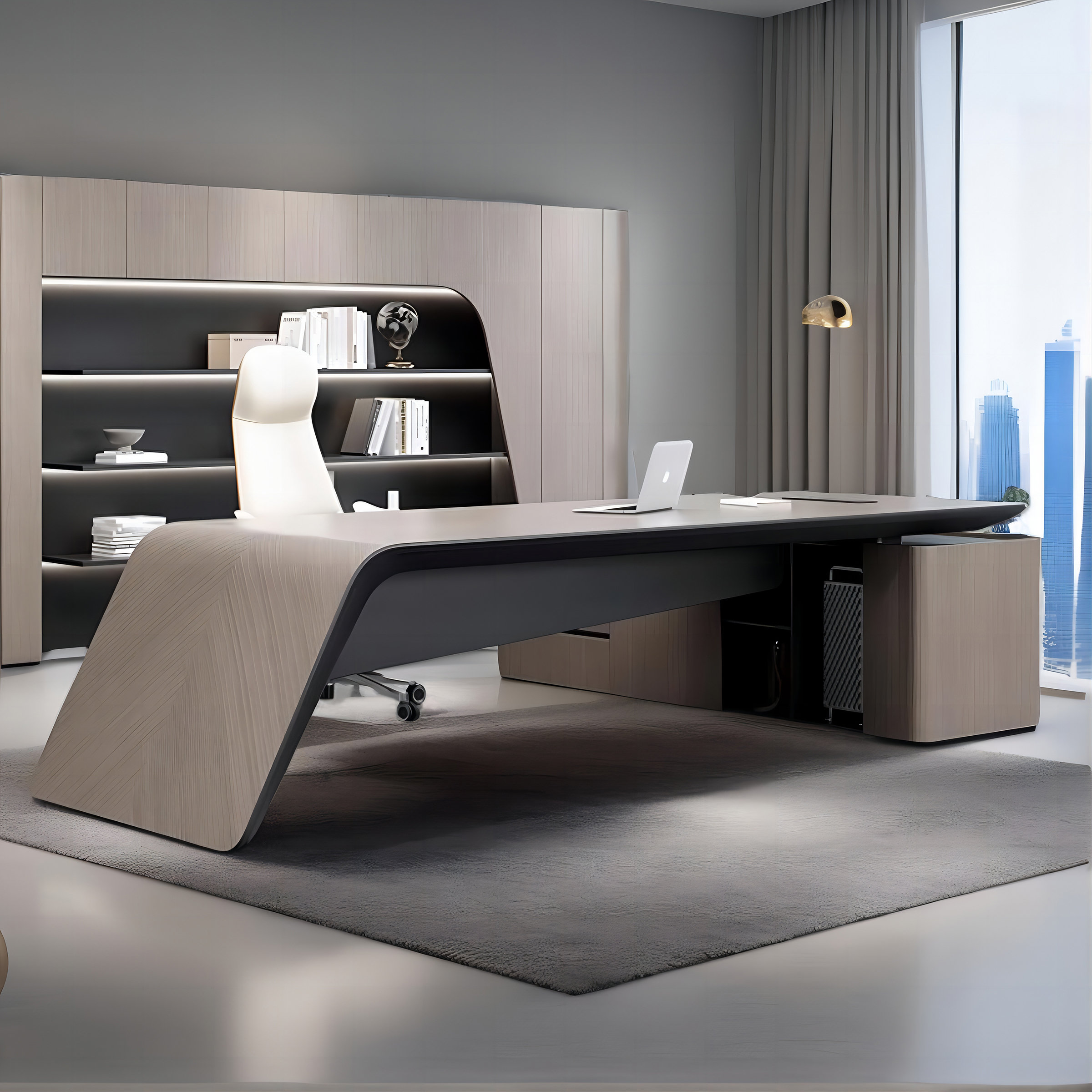 iCool Appliances Silver Sandalwood L-Shaped Wood Executive Desk With ...